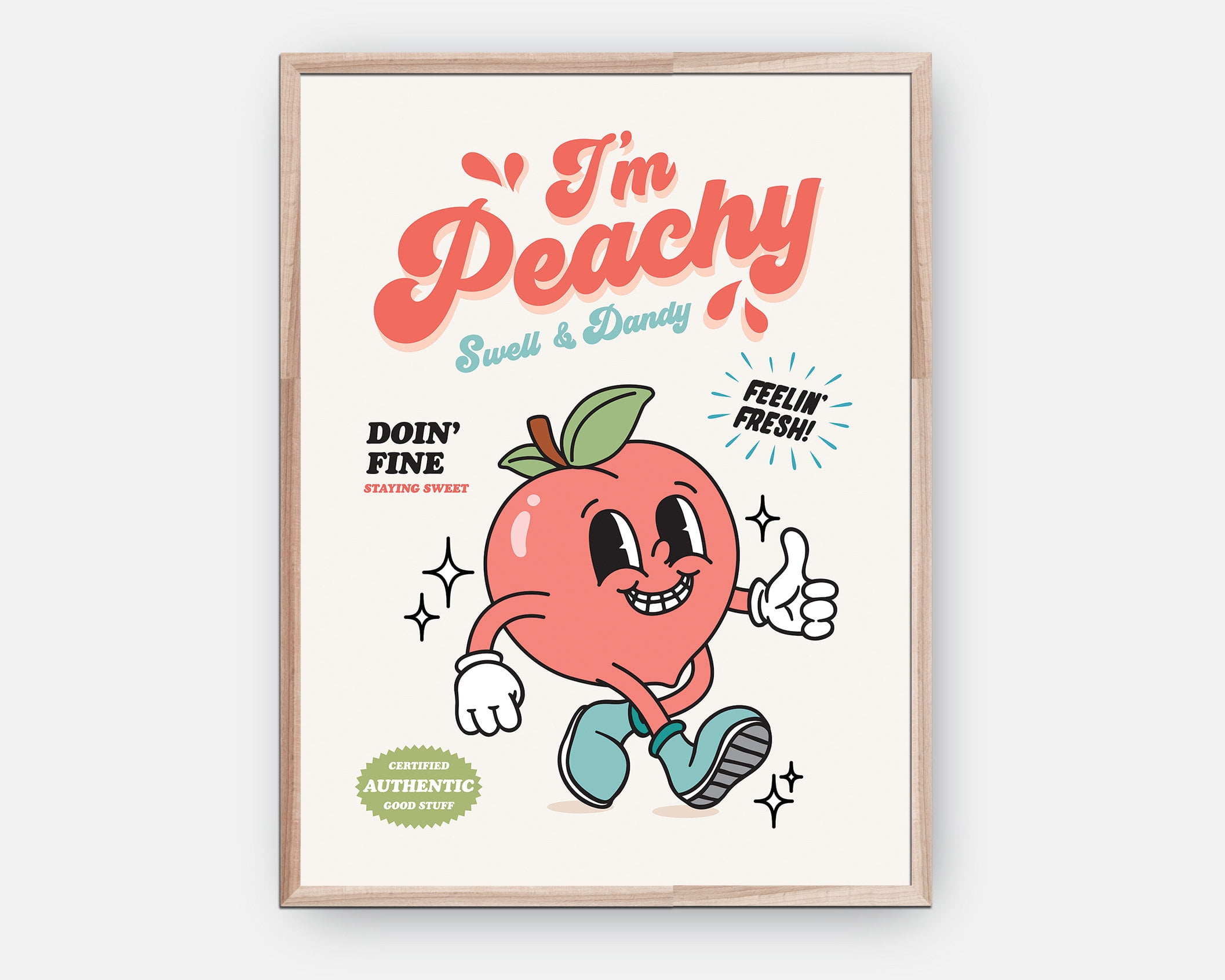 Retro Poster, I'm Peachy Wall Art Print, Positive Quote Poster, Cute ...