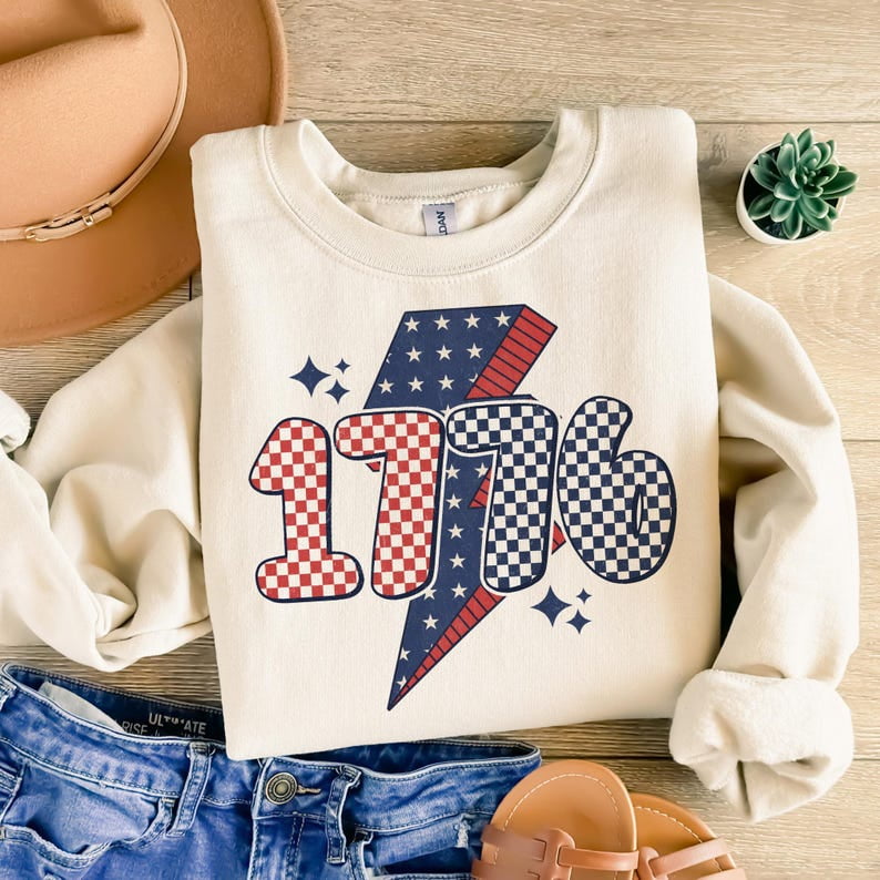 Retro Preppy 1776 Checkered Sweatshirt, Vintage Fourth of July Shirt ...
