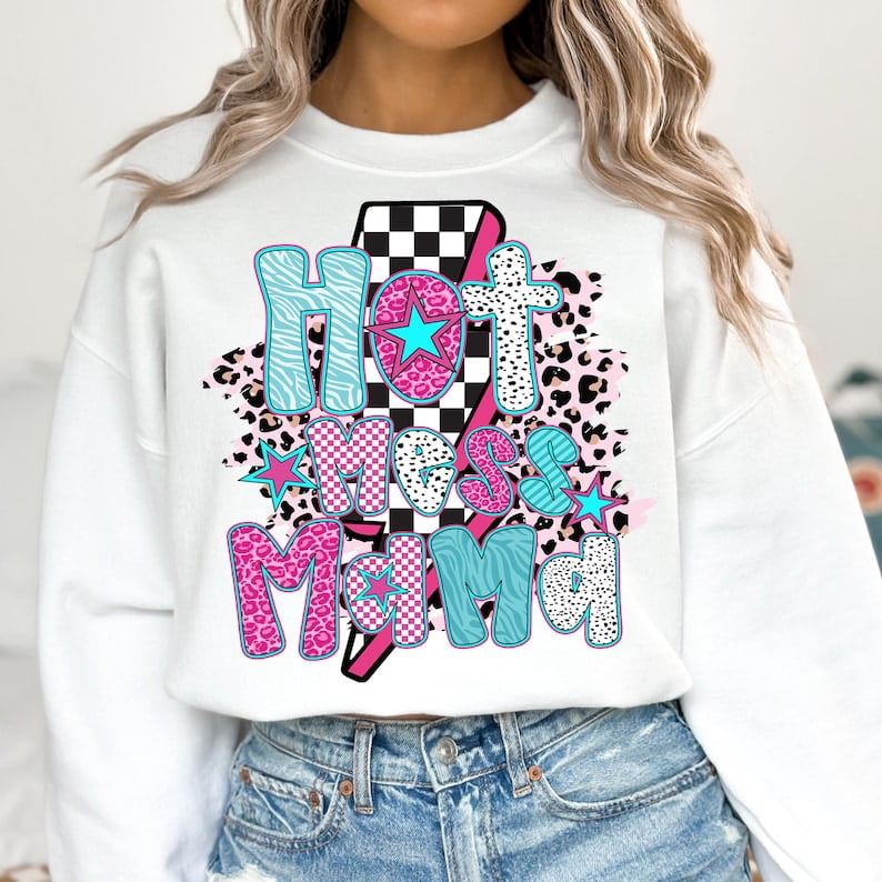 Retro Preppy Mama Sweatshirt, Funny Hot Mess Mom Shirt, Pink Trendy ...