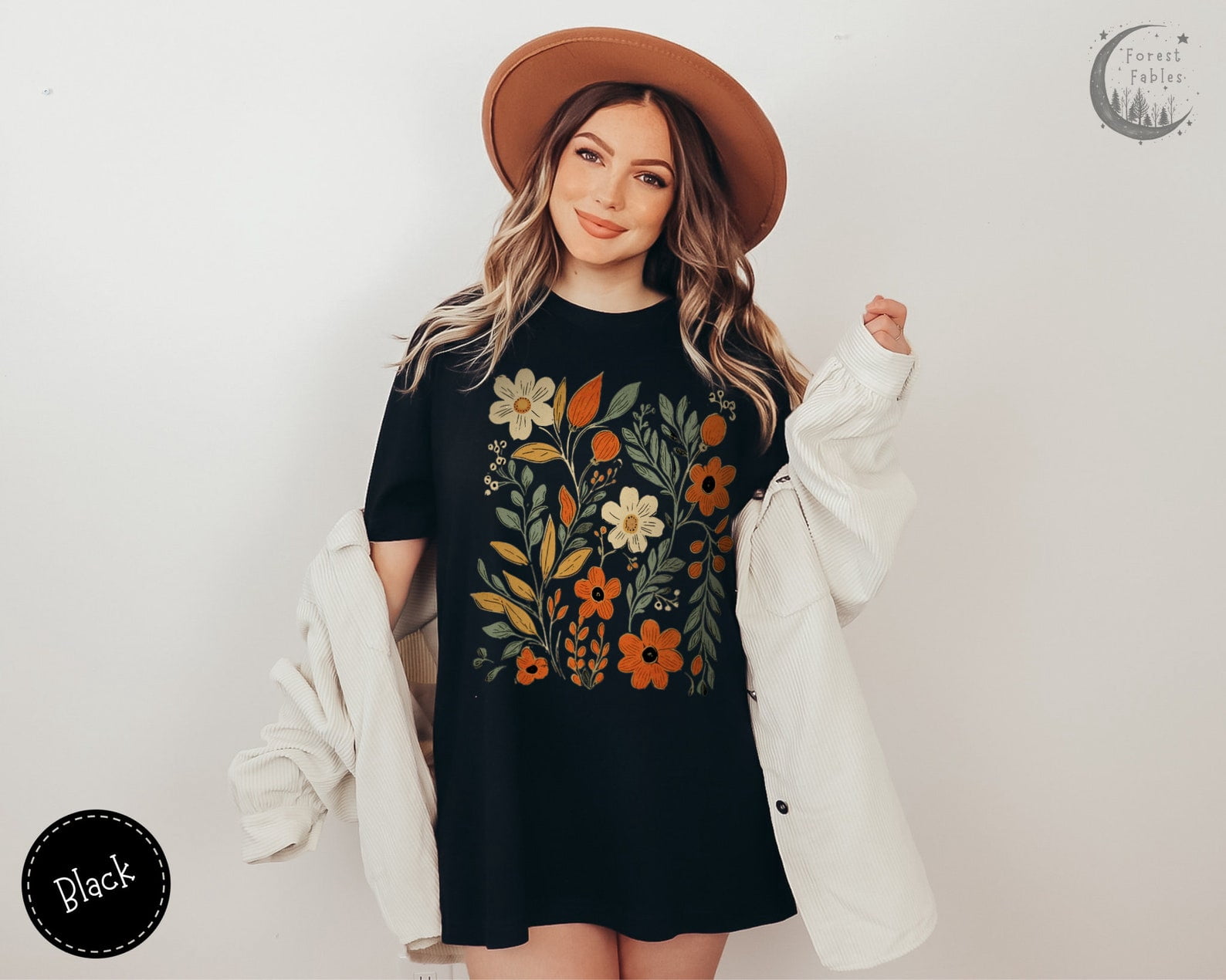 Retro Pressed Wildflower Shirt, Art Nouveau Flower TShirt, Floral Boho ...