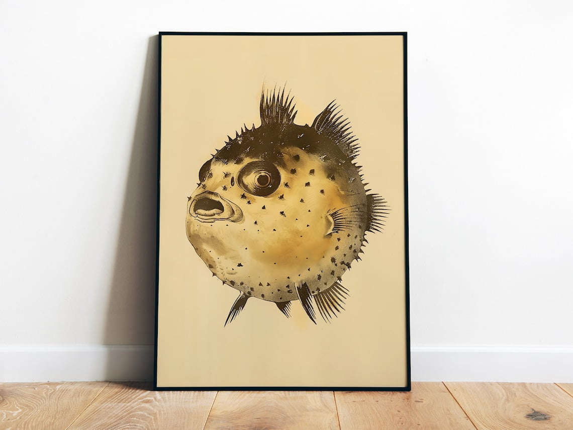 Retro Puffer Fish Poster Fish Wall Art For Bathroom Print Vintage ...