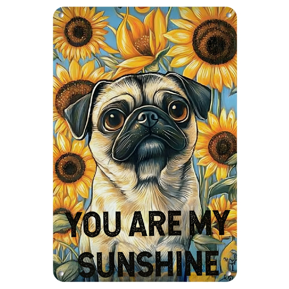 Retro Pug Metal Wall Decor|Tin Sign with Vibrant Sunflowers ...
