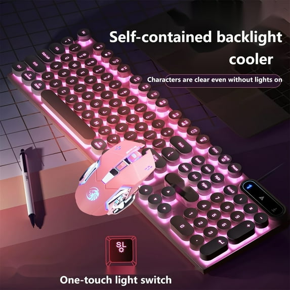 Retro Punk Keyboard & Mouse Set 6D Macro Mouse 104 Keys Mimic ...