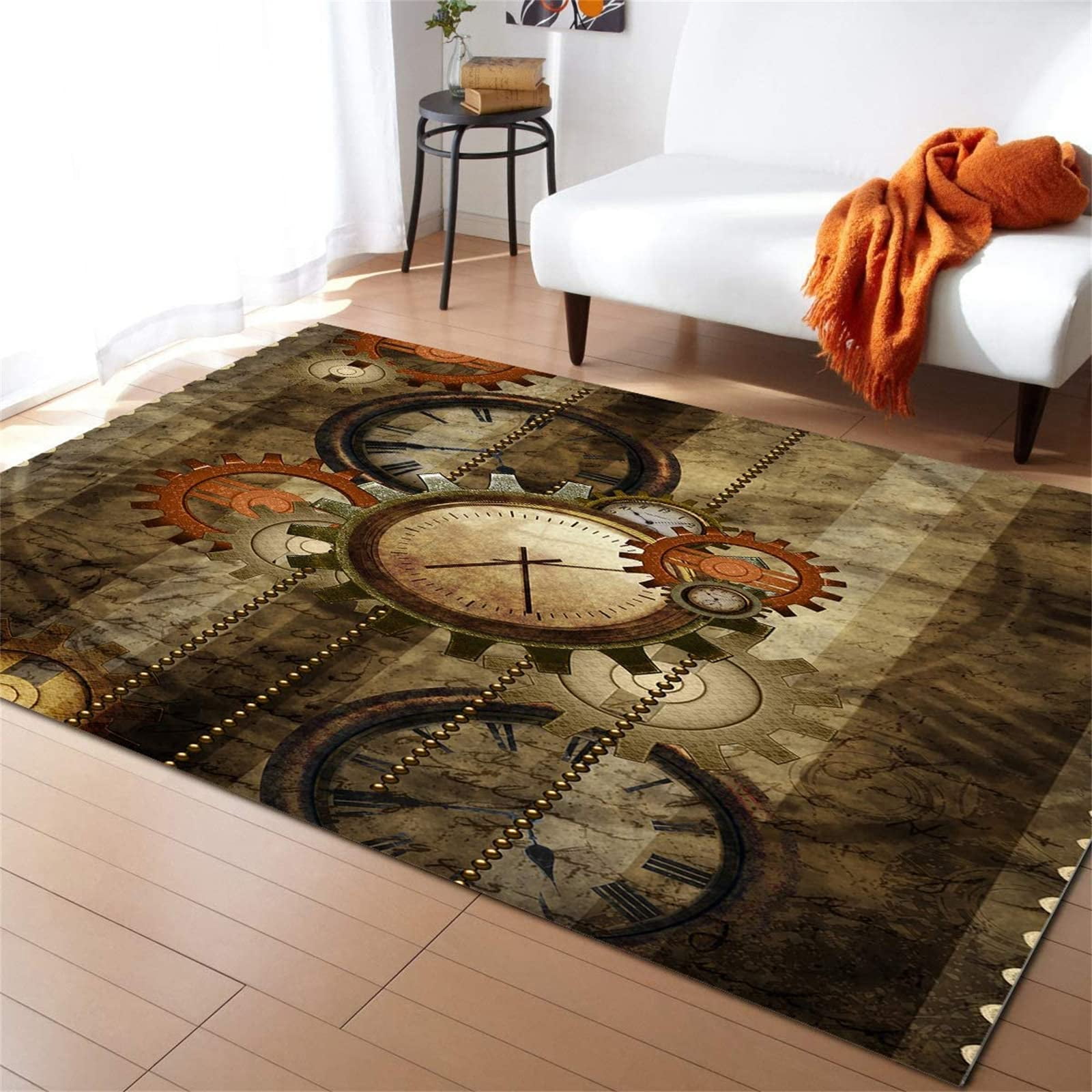 Retro Punk Steam Area Rug, Classic Retro Steampunk Clock Dial, Modern ...