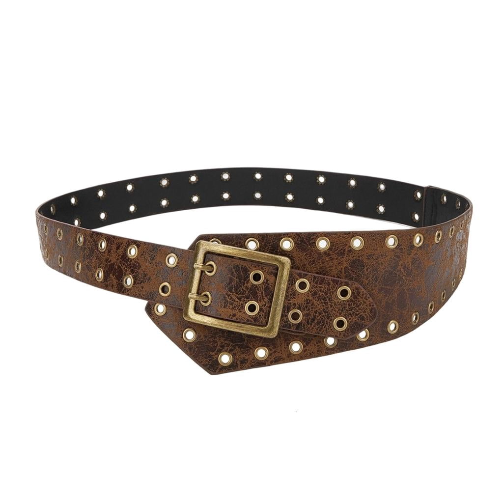 Retro Punk Wide Belt Grommet Hip Hop Studded Eyelet Design Faux for ...