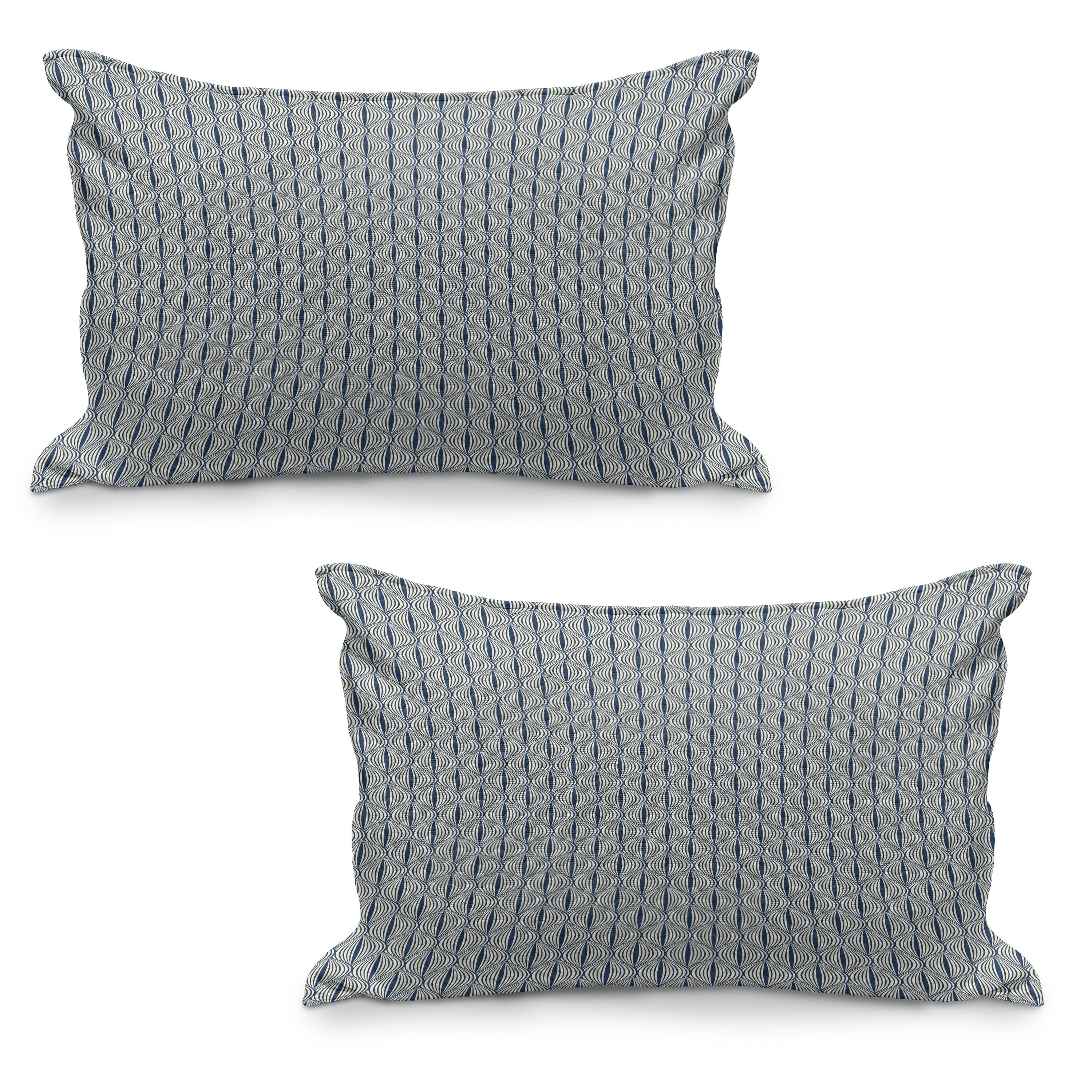 Retro Quilted Pillowcover Set of 2, Geometrical Pattern with Curved ...