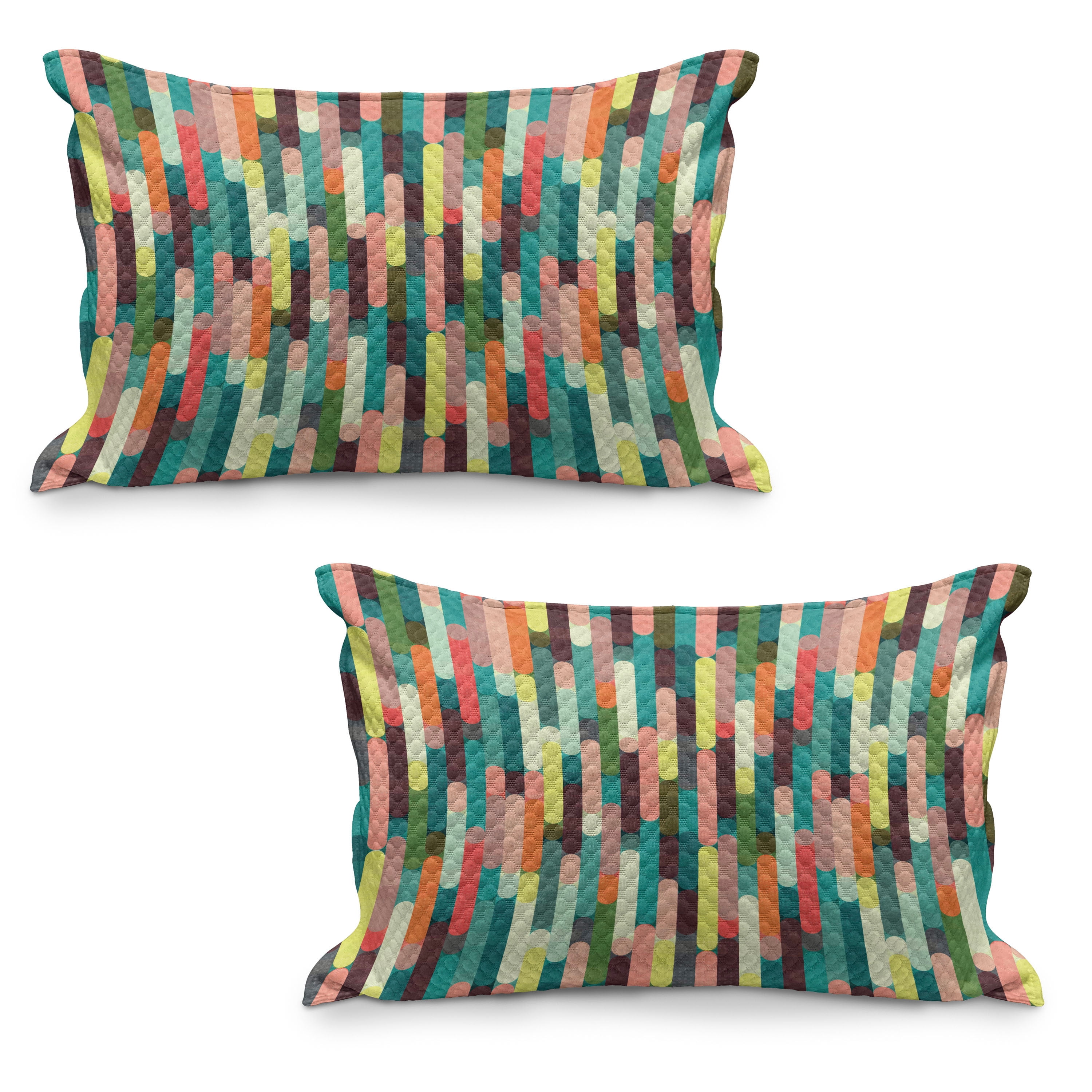 Retro Quilted Pillowcover Set of 2, Grunge Stripes Pattern with ...