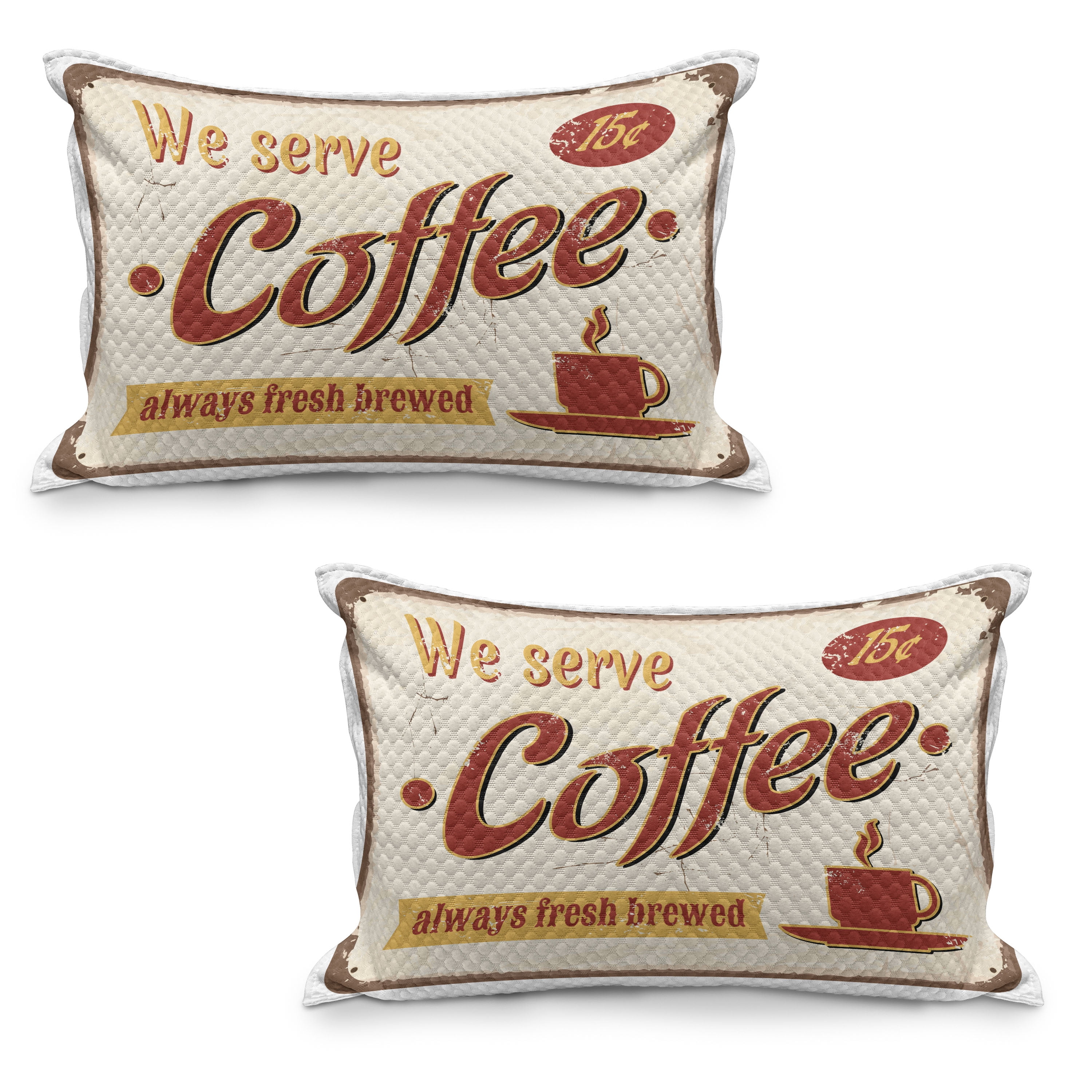 Retro Quilted Pillowcover Set of 2, Tin Rusty Faded Fresh Brewed Coffee ...