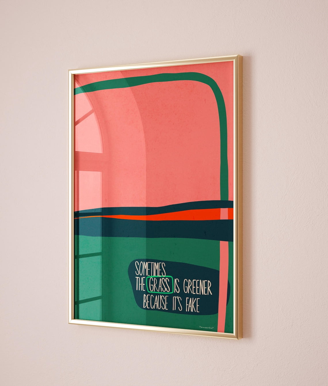 Retro Quote Poster Abstract Funky Wall Art Uplifting Inspirational Pink ...