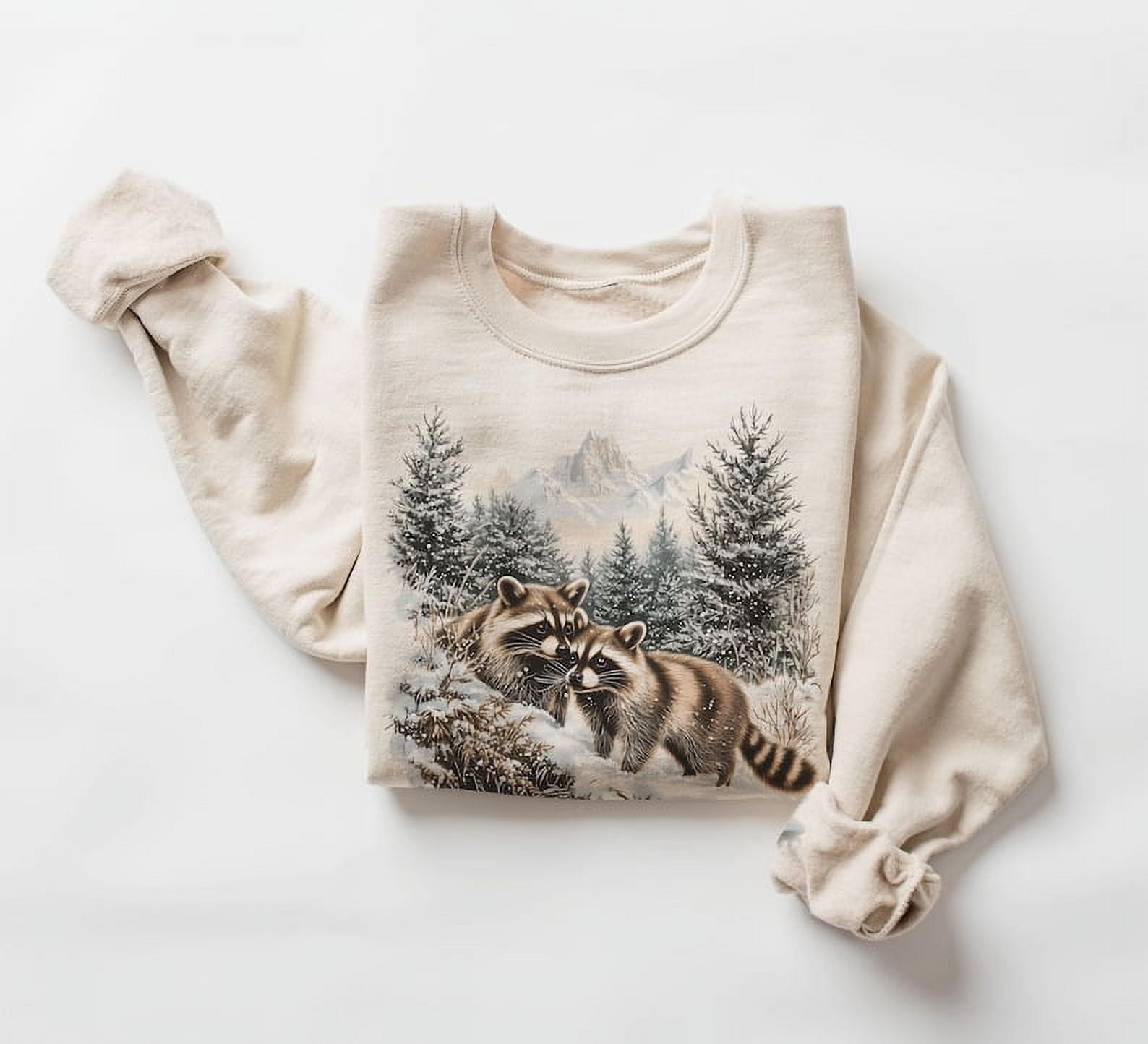 Retro Raccoons Snowy Forest Winter Scene Sweatshirt - Nineties 90s ...
