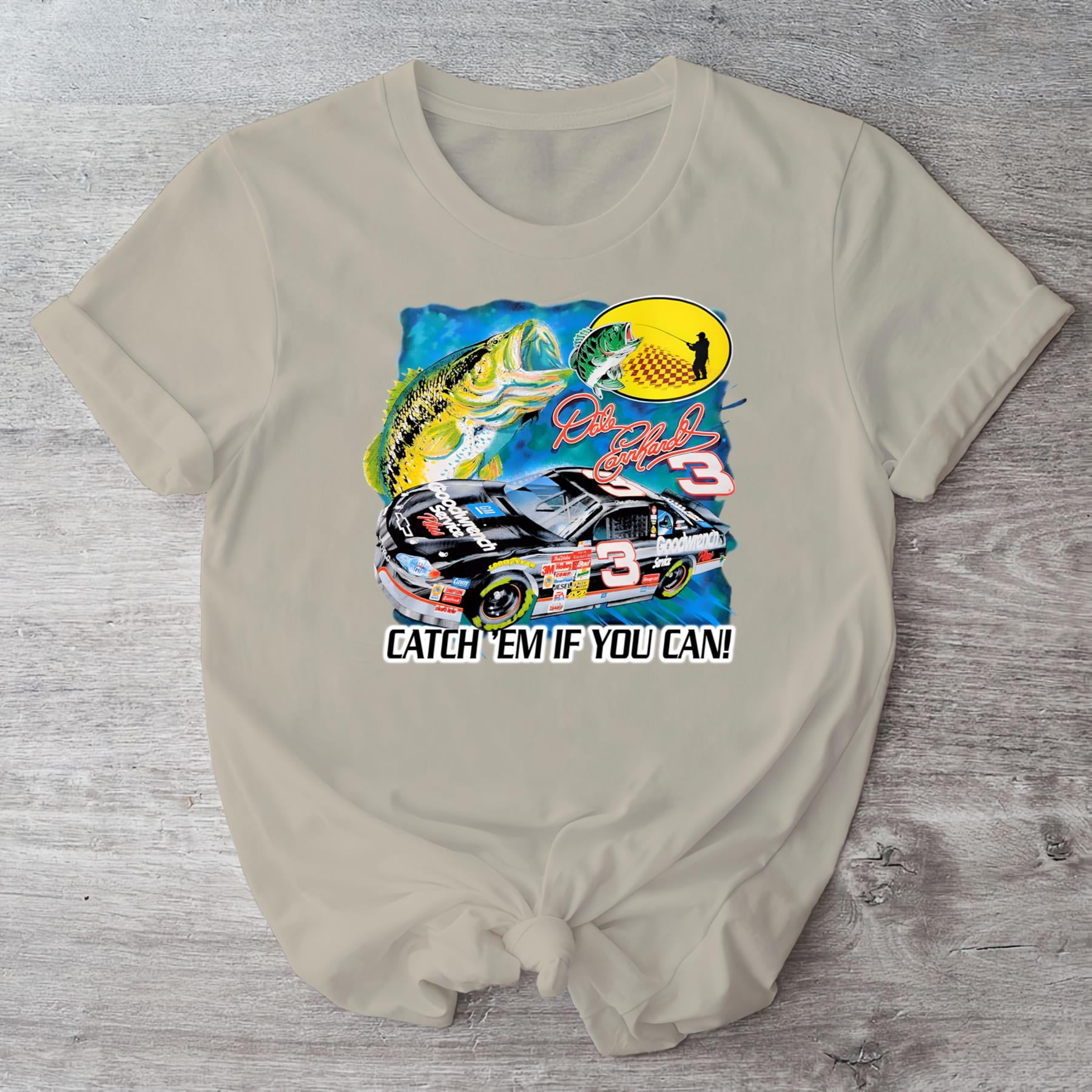 Retro Racing & Fishing Crossover Tee, Y2K Bootleg Style Graphic Shirt ...