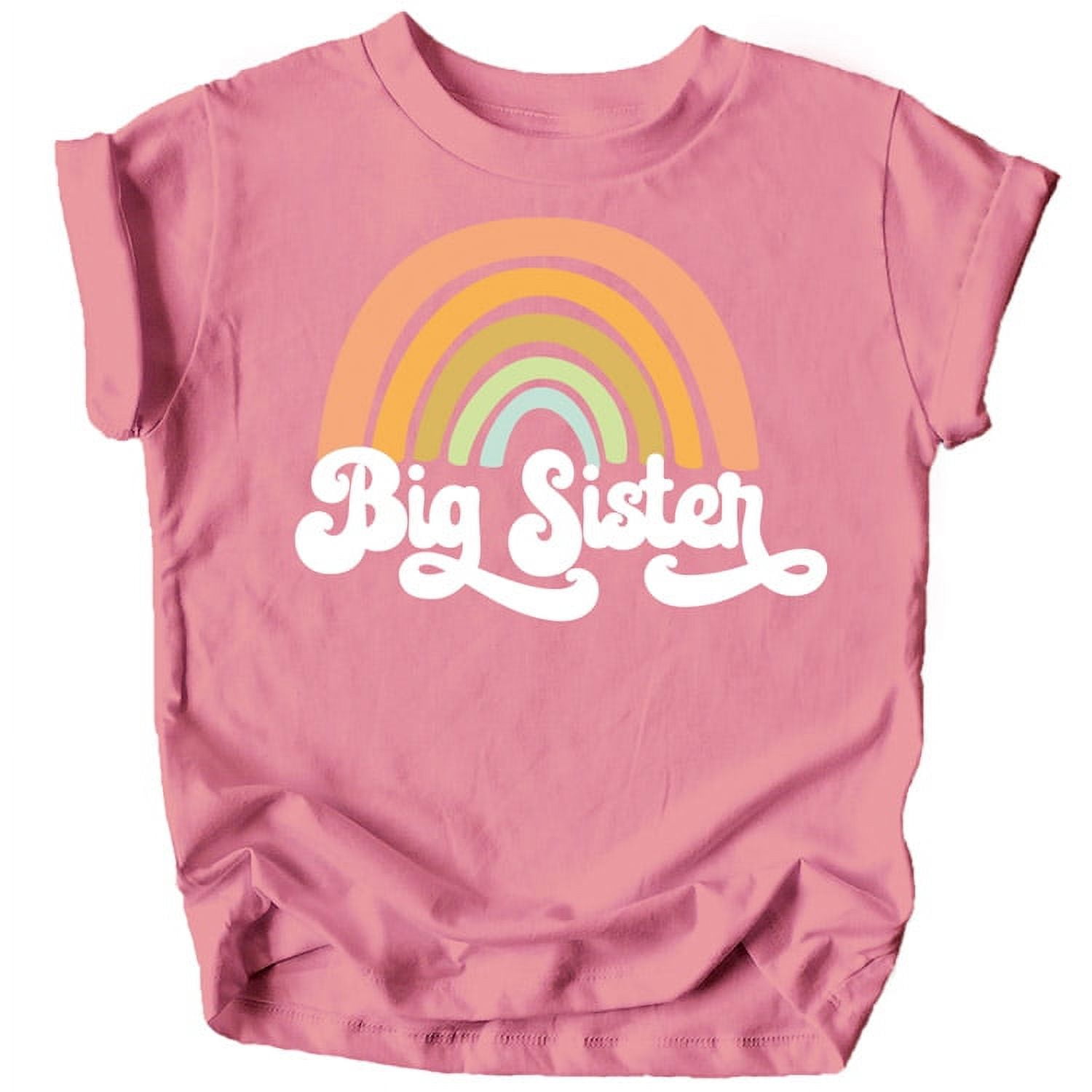 Retro Rainbow Big Sister Sibling Reveal Announcement Shirt for Baby and ...