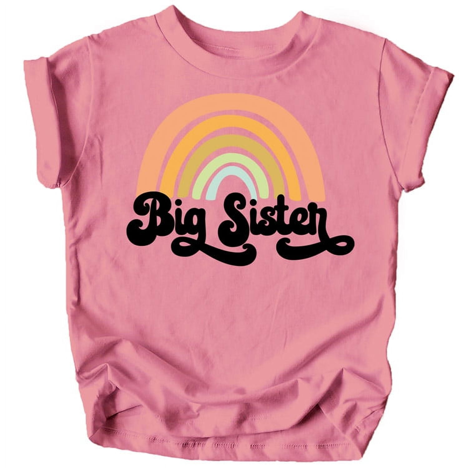 Retro Rainbow Big Sister Sibling Reveal Announcement Shirt for Baby and ...
