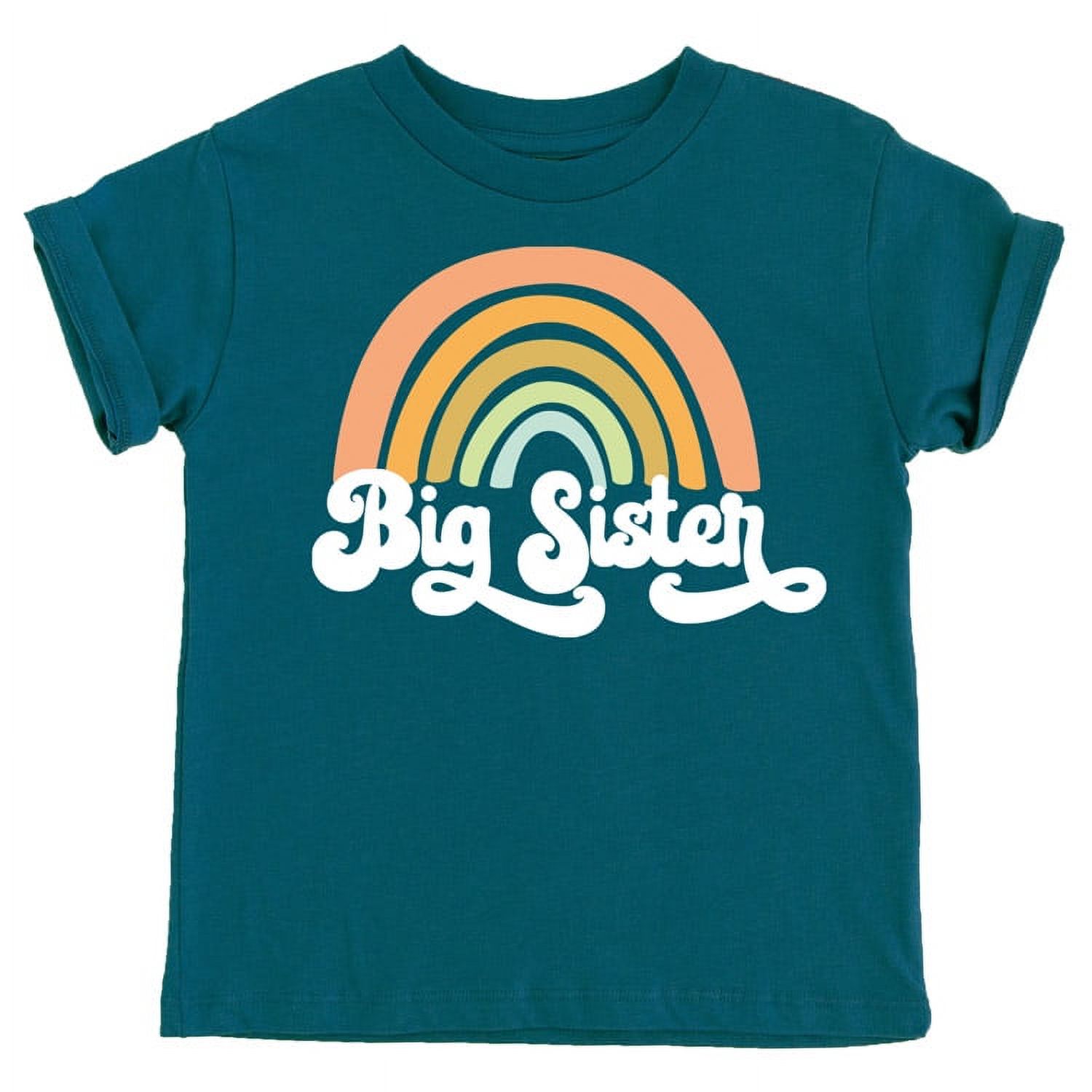Retro Rainbow Big Sister Sibling Reveal Announcement Shirt for Baby and ...