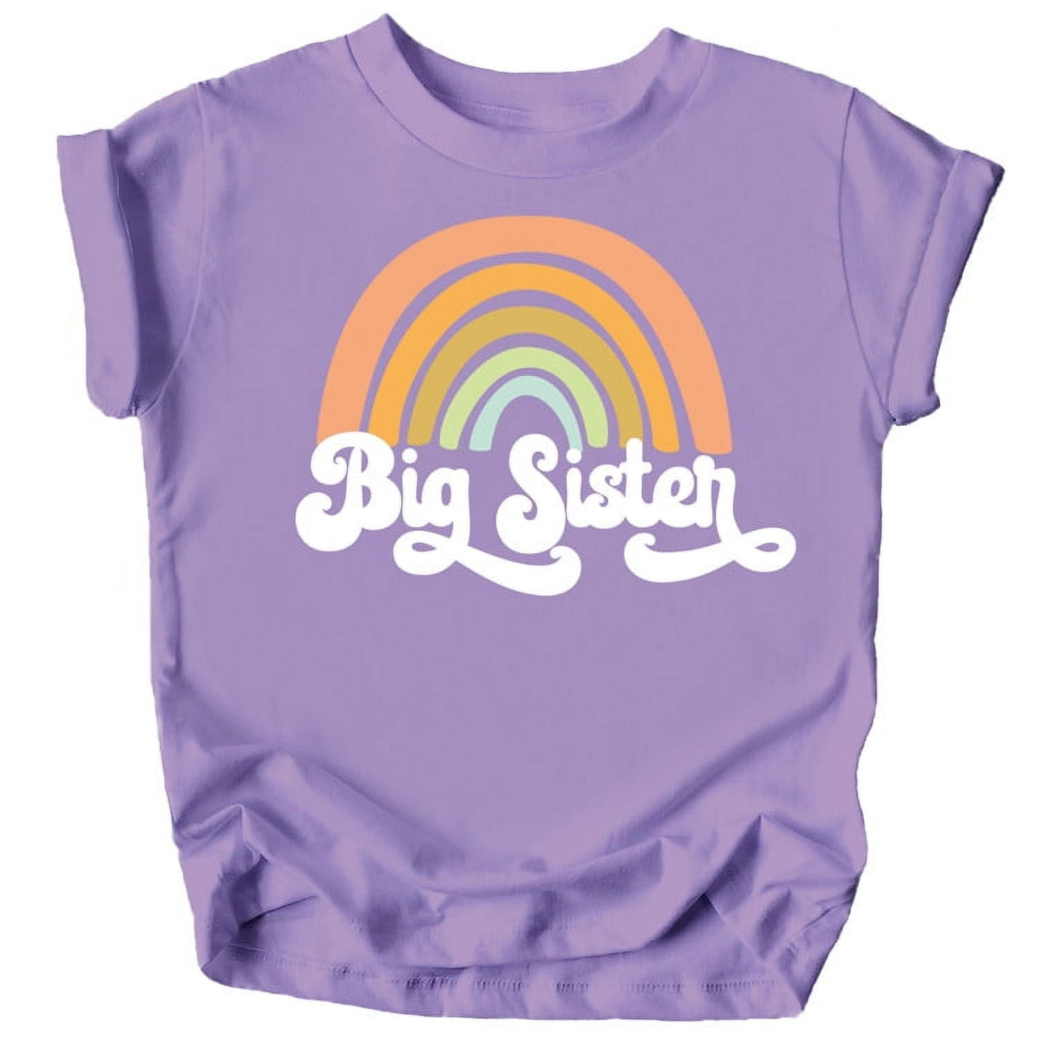 Retro Rainbow Big Sister Sibling Reveal Announcement Shirt for Baby and ...