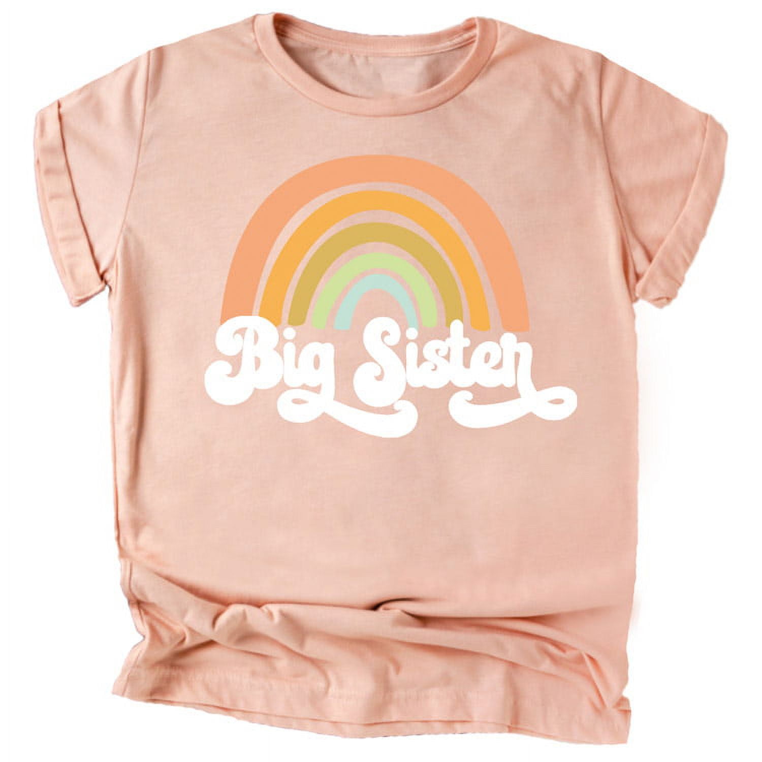 Retro Rainbow Big Sister Sibling Reveal Announcement Shirt for Baby and ...
