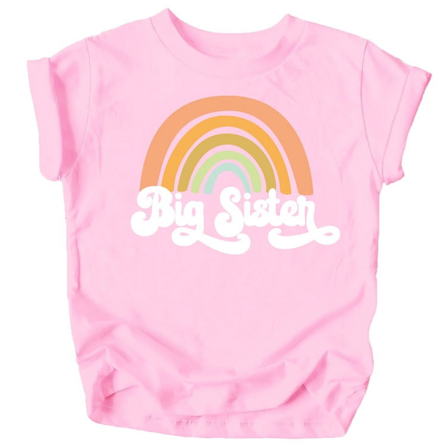 Retro Rainbow Big Sister Sibling Reveal Announcement Shirt for Baby and ...