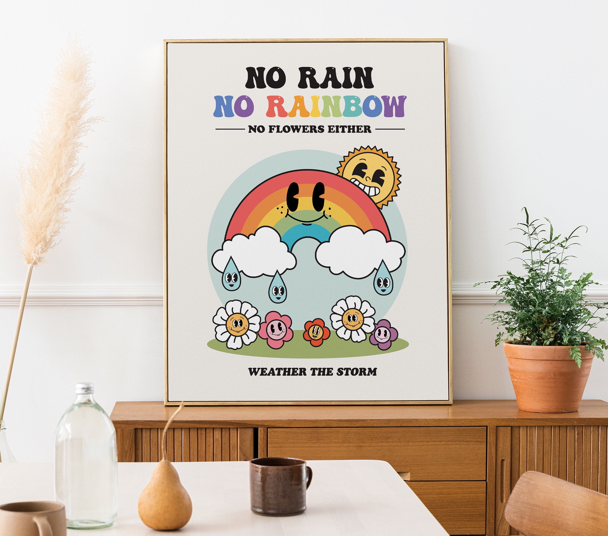 Retro Rainbow Poster, Cute Wall Art Print, Positive Quote Poster, No ...