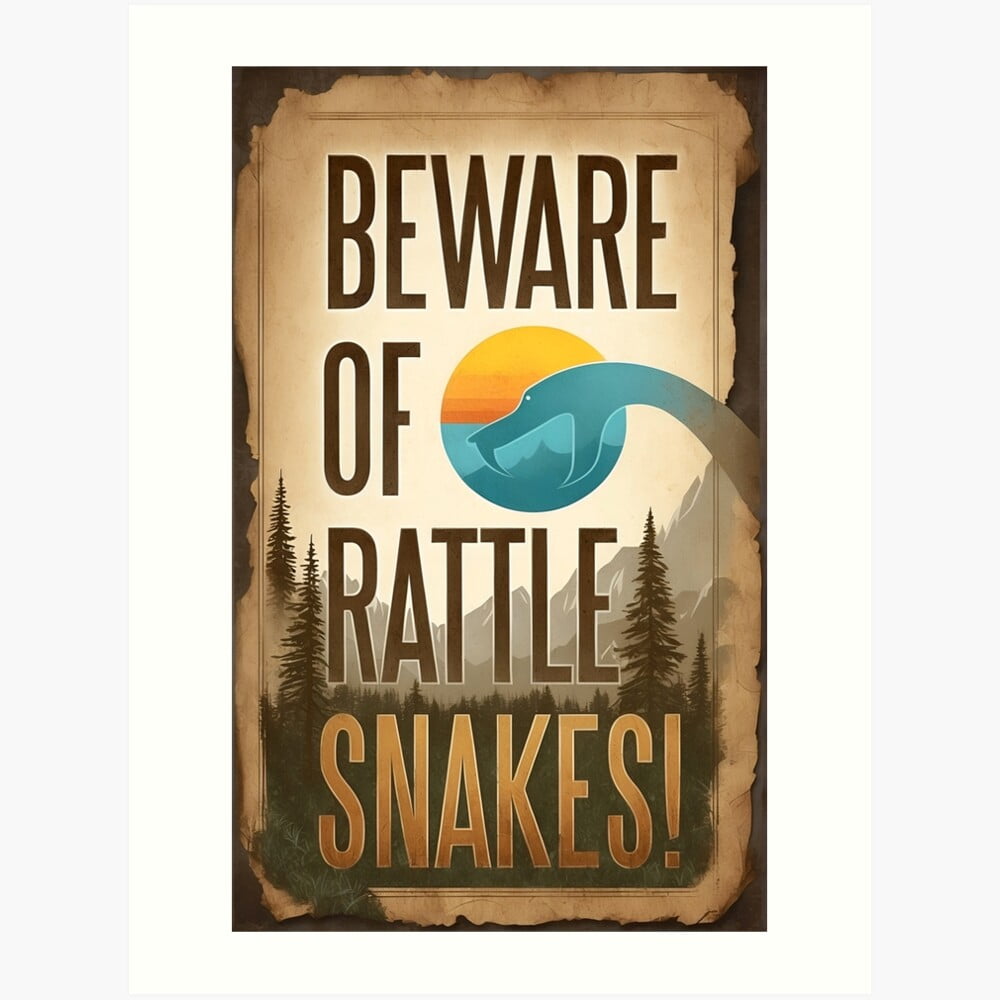 Retro Rattlesnake Warning Art: Beware Of Rattle Snakes! Art Print NO ...