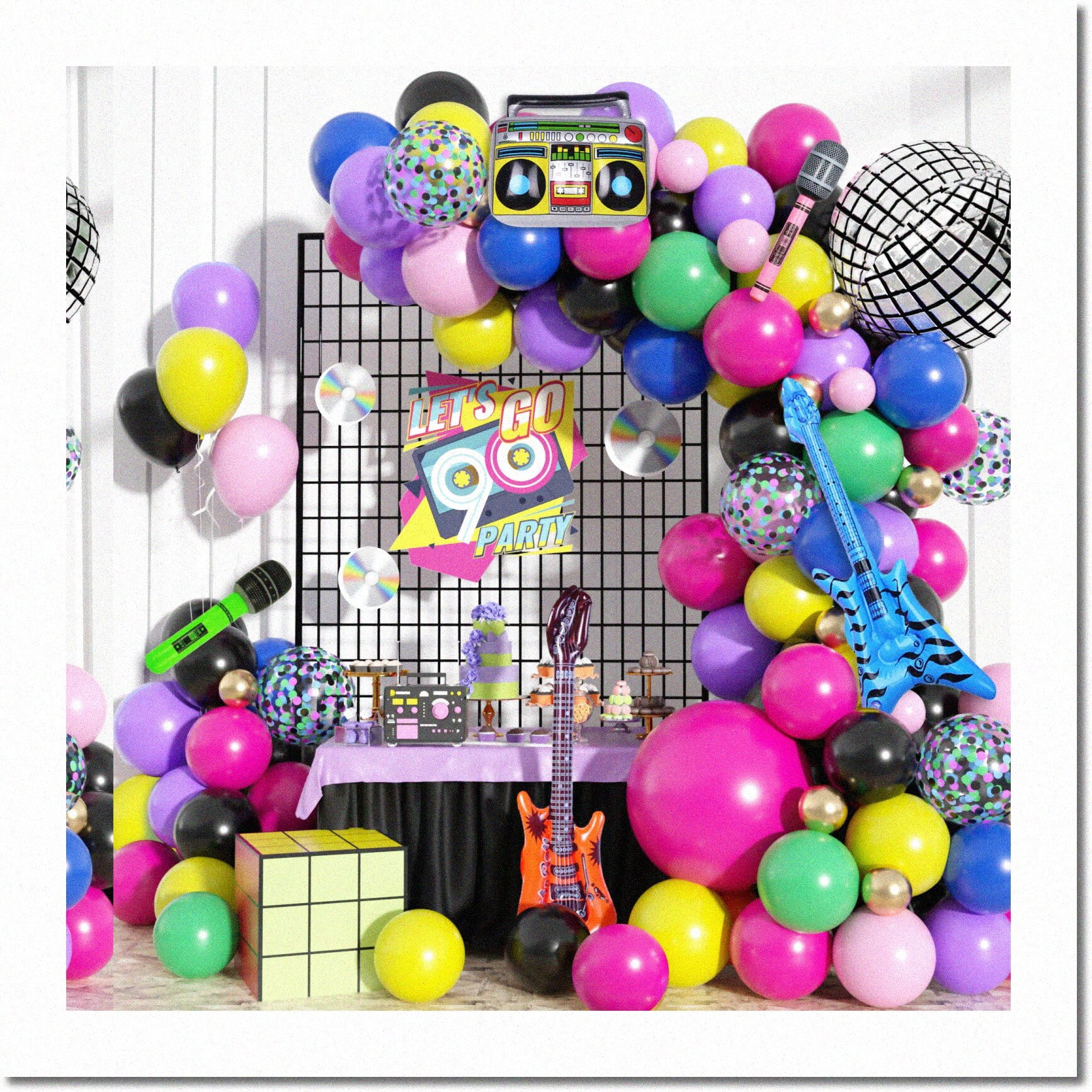 Retro Rave Blast Party Kit: 80s 90s Neon Balloon Arch with Disco Ball ...