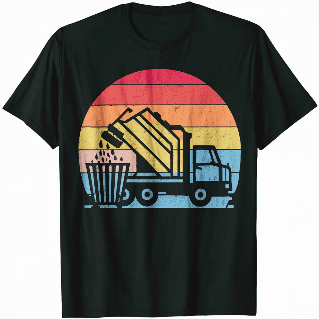 Retro Recycling Trash Garbage Truck Sunset Old School Party T-Shirt ...