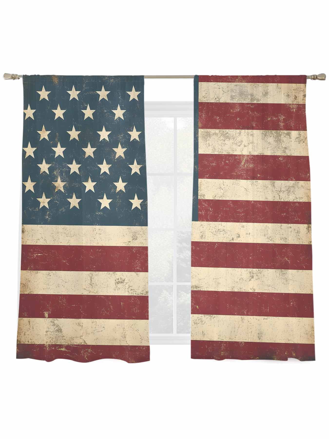 Retro Red Blue American Flag Sheer Curtains 72 Inch Length 2 Panels Set ...