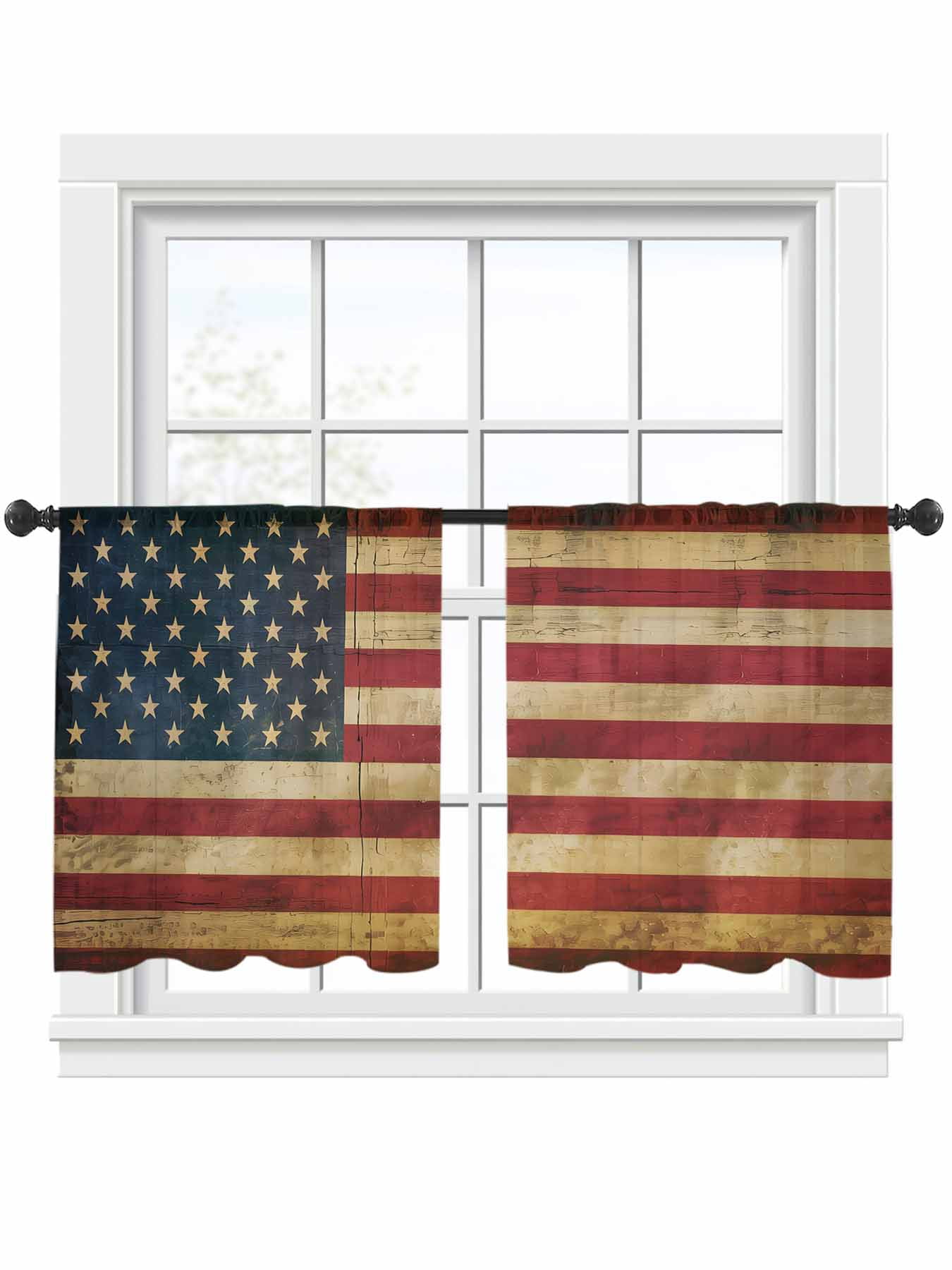 Retro Red Blue USA Flag Sheer Curtains 45 Inch Length 2 Panels Set ...