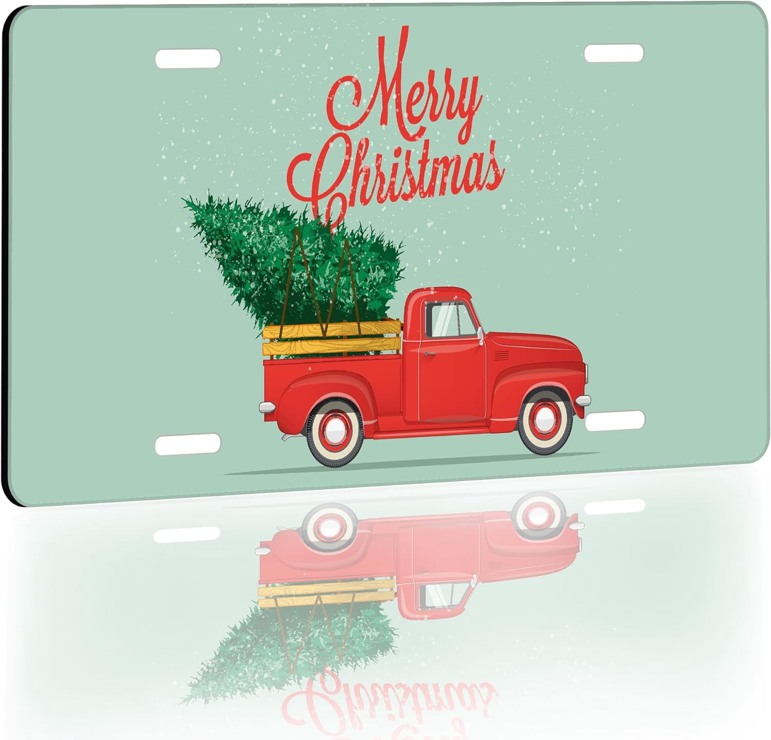 Retro Red Car Front License Plate Cover, Christams Tree License Plate ...