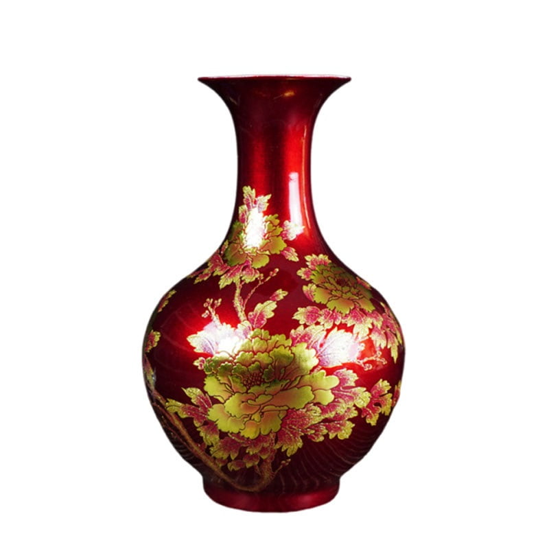 Retro Red Ceramic Vase, Elegant Flower Vase Antique Decorative Vase ...