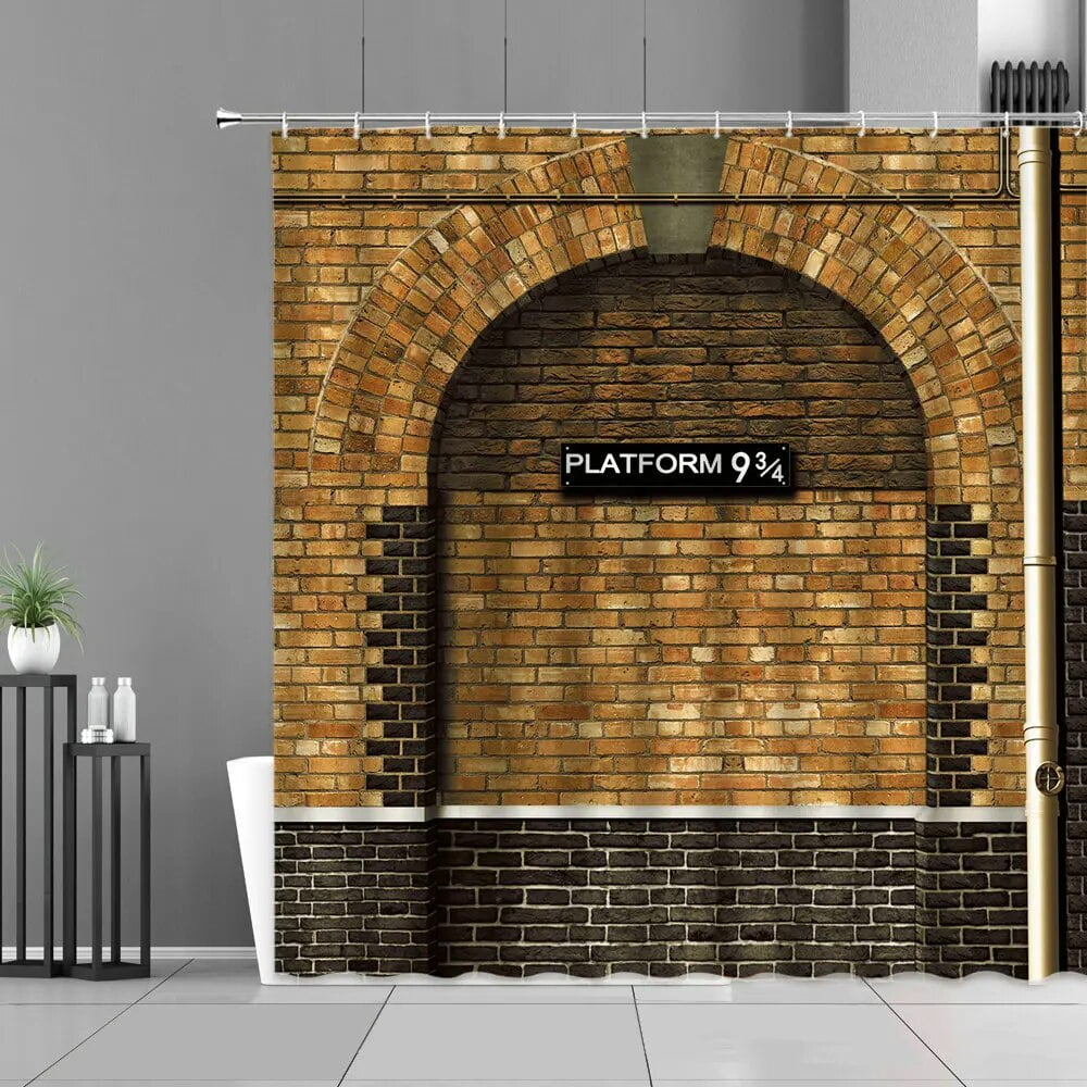 Retro Red Lips Stone Brick Wall Shower Curtains European Garden Flower ...