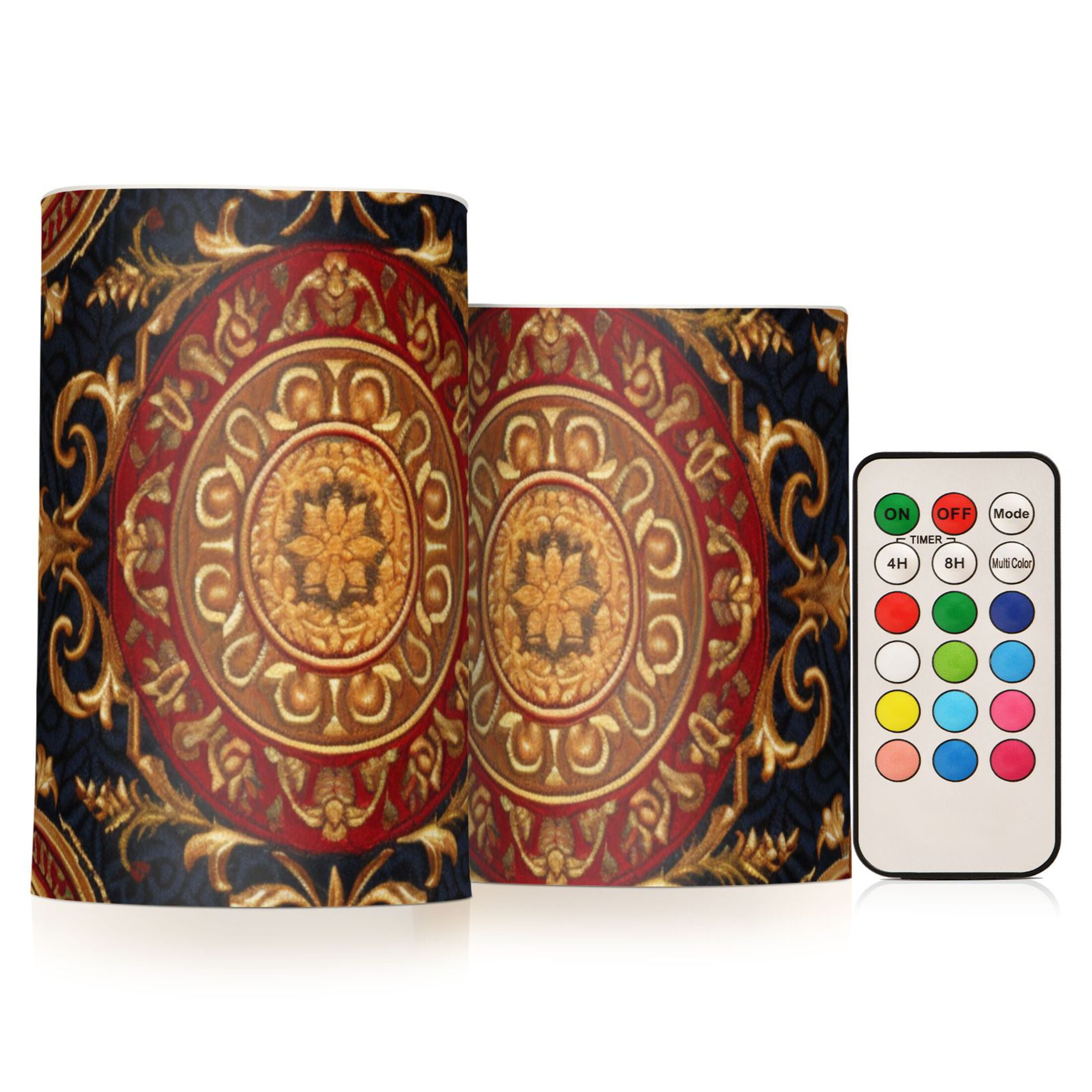 Retro Red Mandala Flickering Flameless LED Candles set of 2 Battery ...