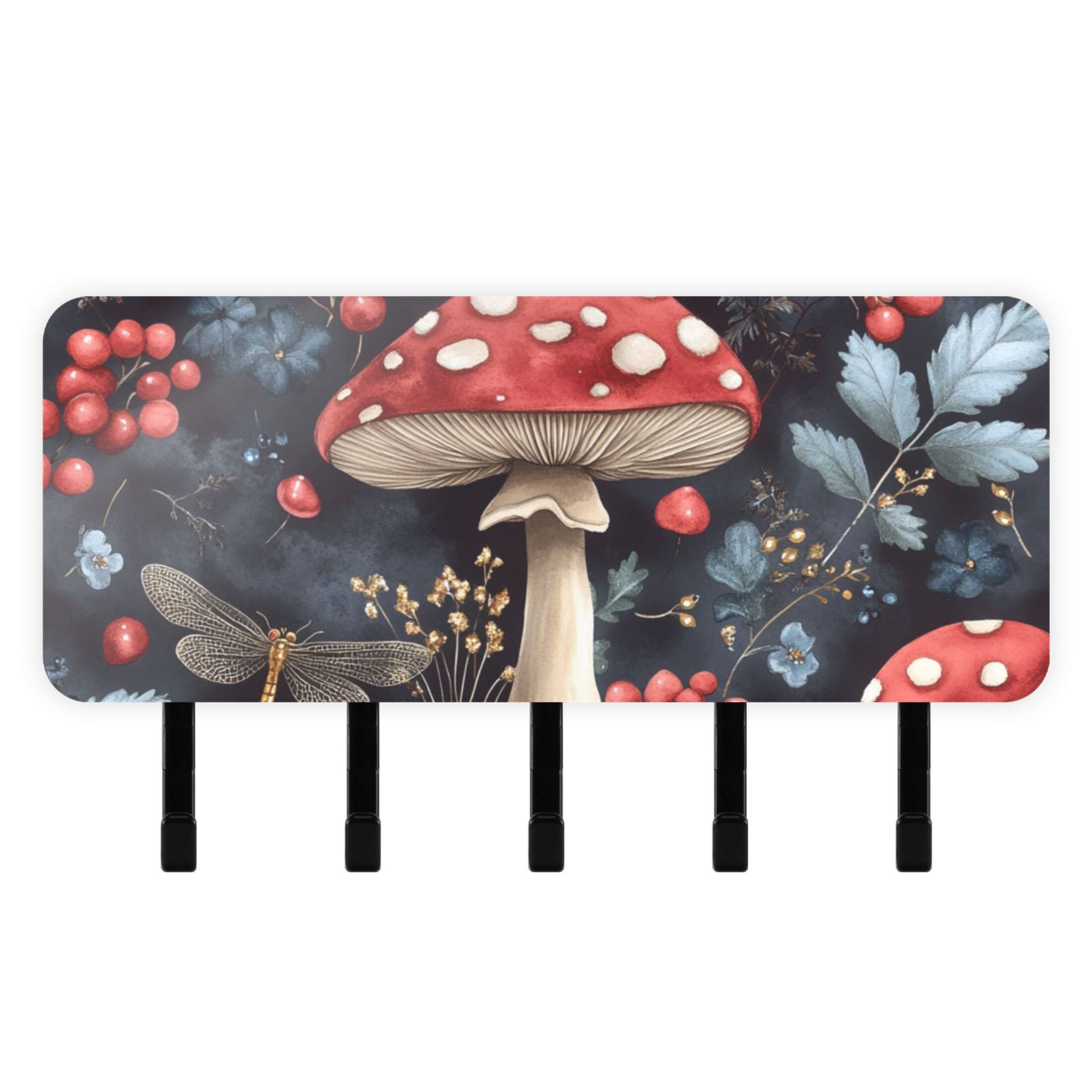 Retro Red Mushroom Key Holder Wall Mount Small Metal Key Rack with 5 ...