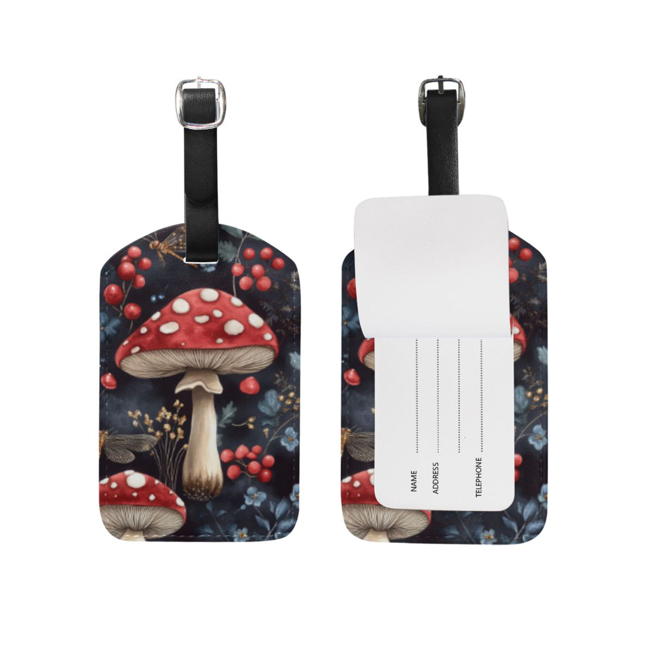 Retro Red Mushroom Luggage Tags PU Leather Name ID Labels for Suitcase ...