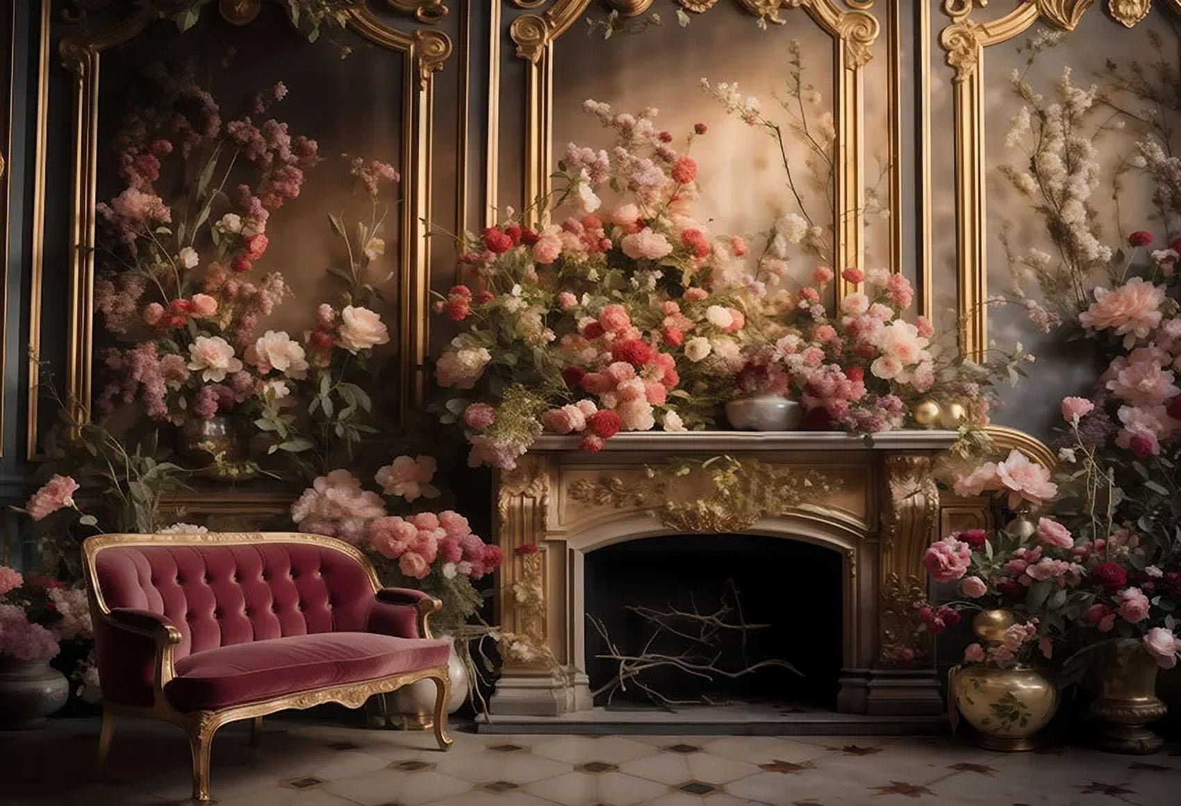 Retro Red Room Floral Window Adult Birthday Wedding Maternity Portrait ...