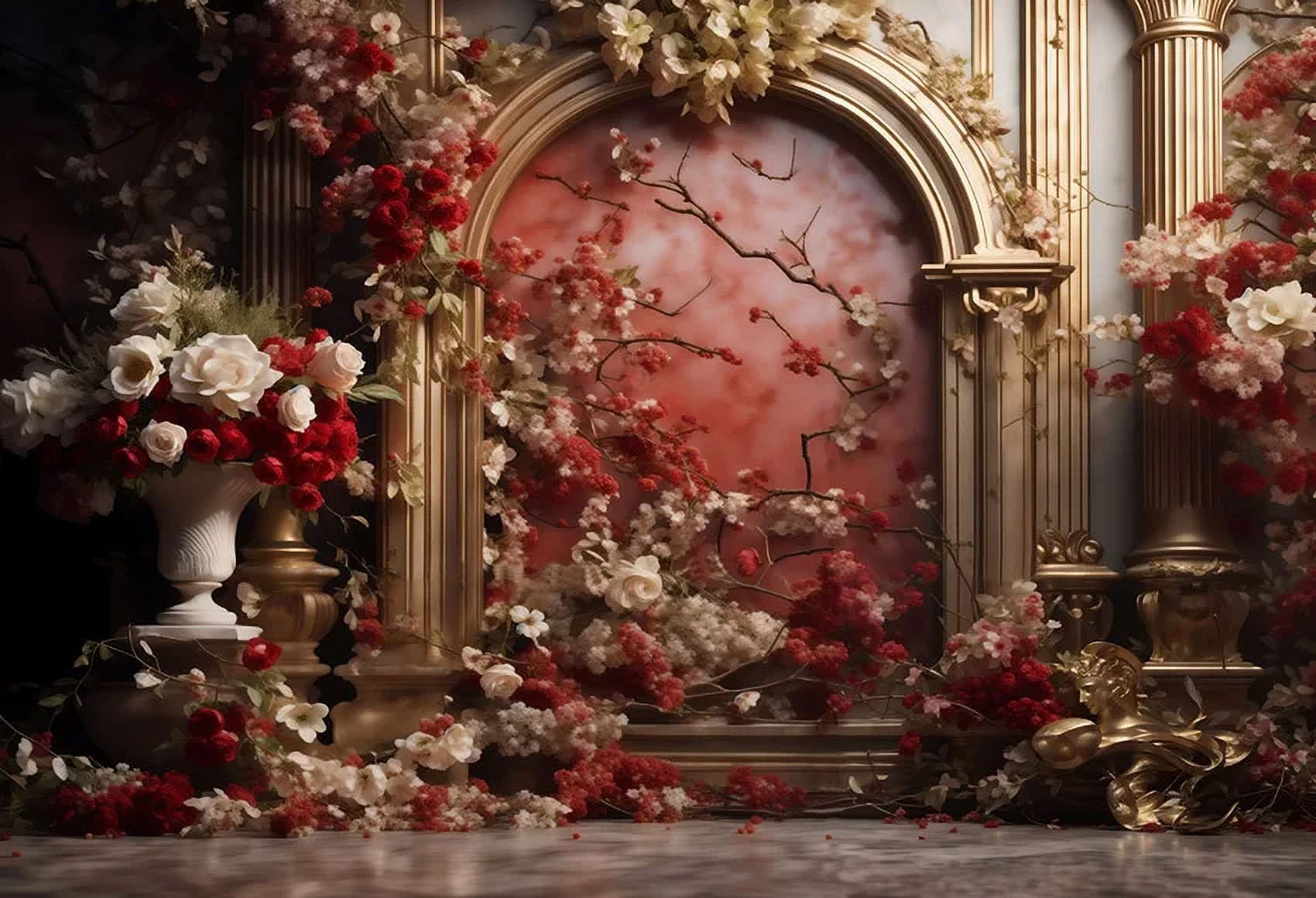 Retro Red Room Floral Window Adult Birthday Wedding Maternity Portrait ...