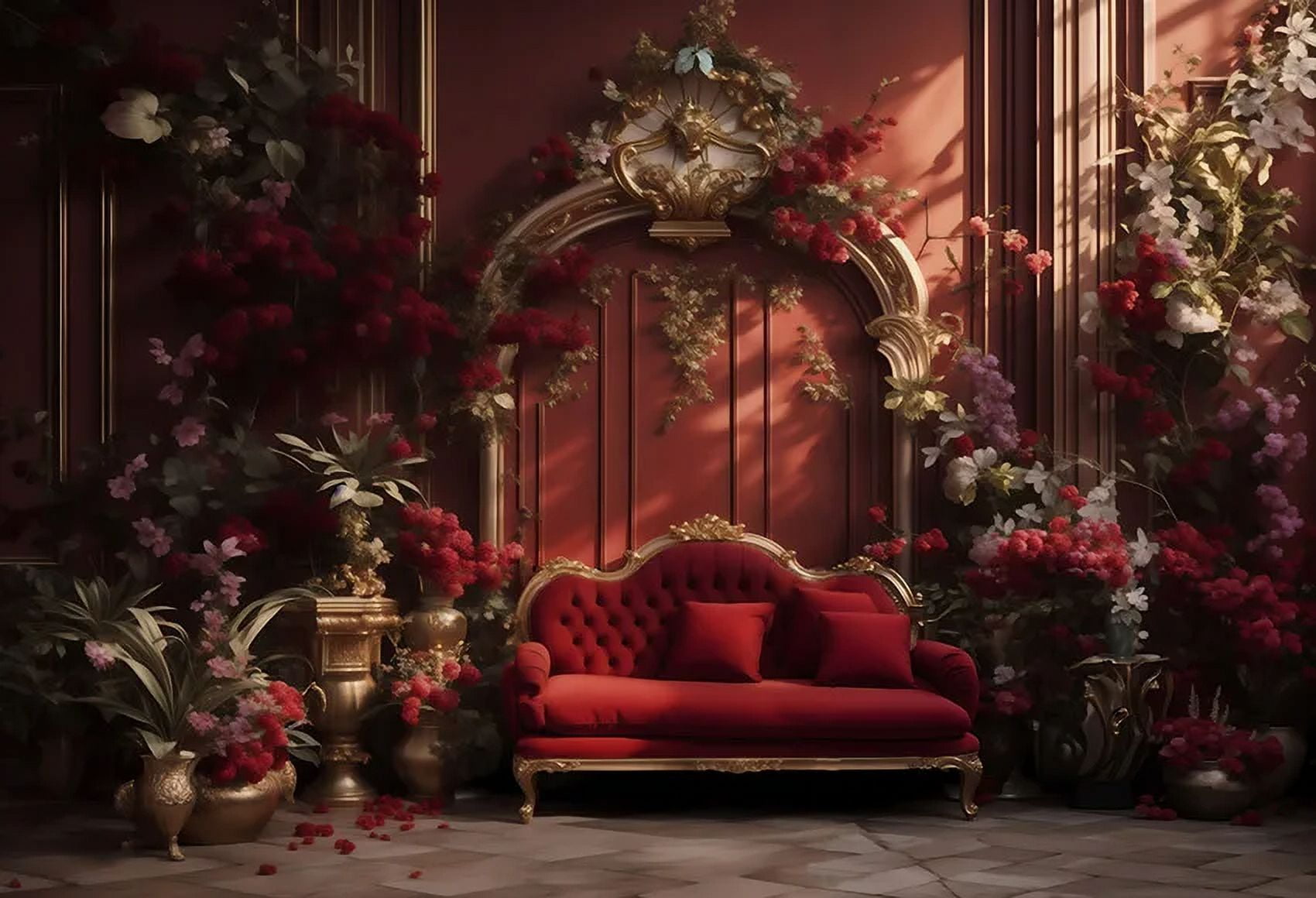 Retro Red Room Floral Window Adult Birthday Wedding Maternity Portrait ...