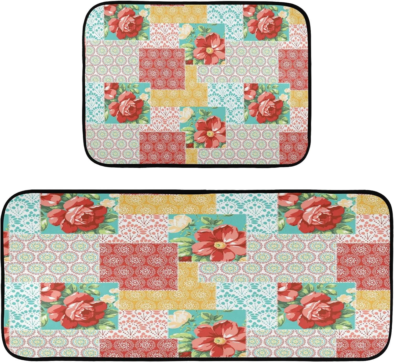 Retro Red Rose Kitchen Mats Mandala Mexican Floral Kitchen Rugs Runner ...