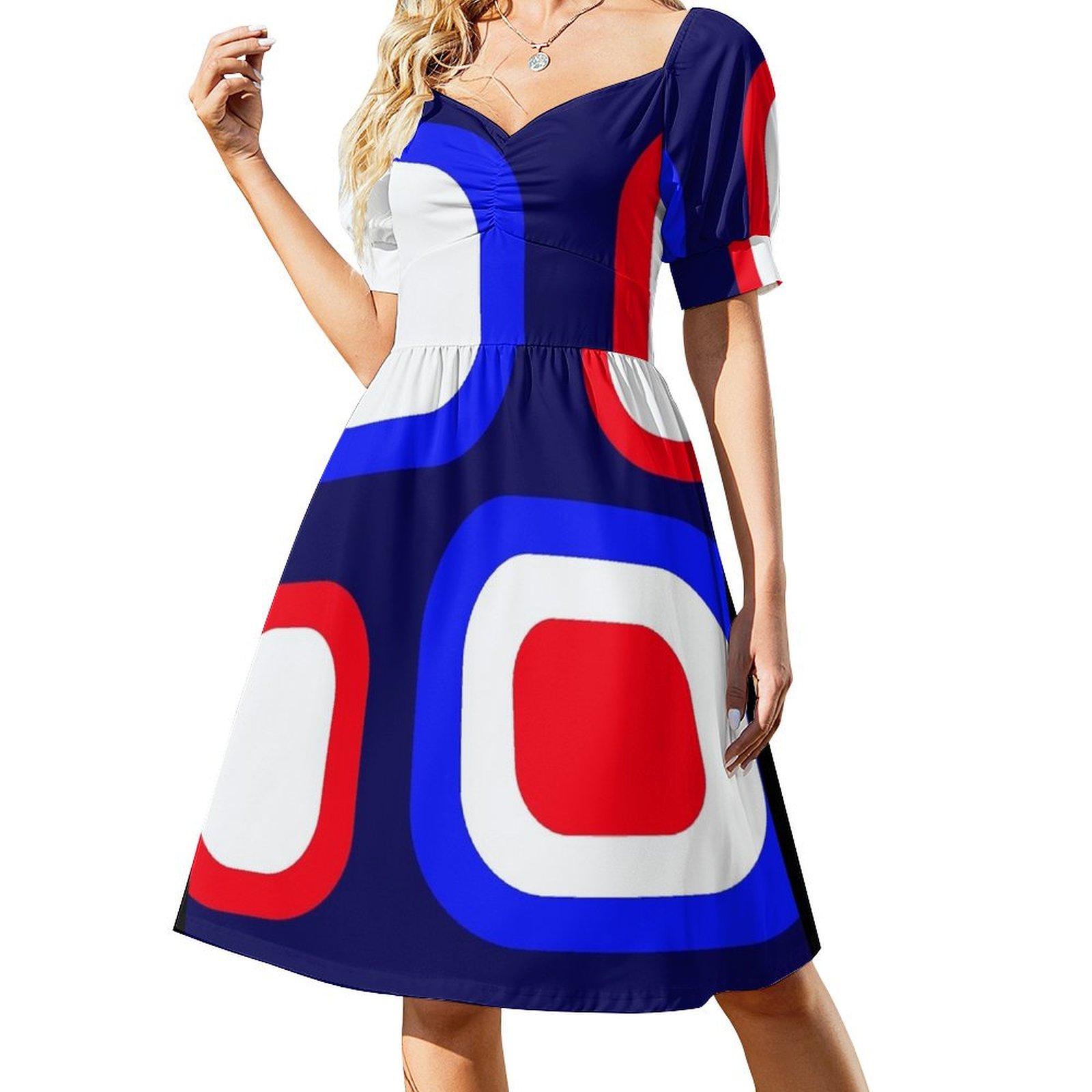 Retro Red White and Blue Color Blocks Dress dress korean style Womens ...