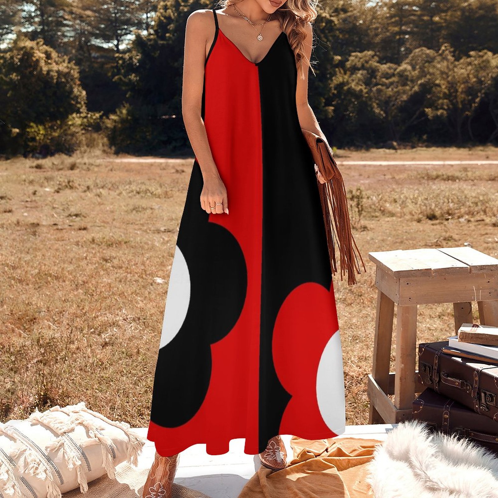 Retro Red and Black Flowers Sleeveless Dress elegant party dress for ...