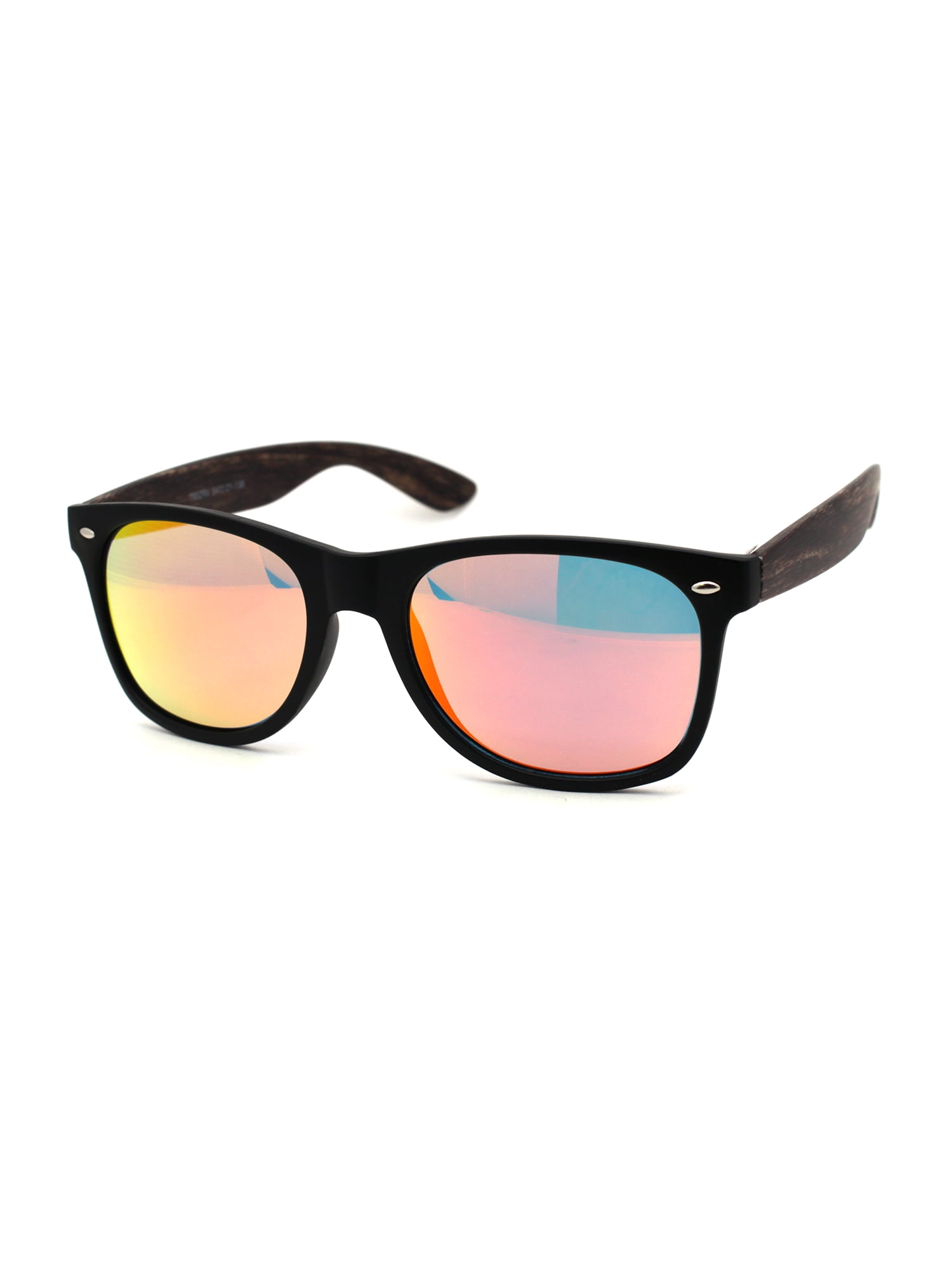 Retro Reflective Color Mirror Wood Grain Hipster Horn Rim Sunglasses ...
