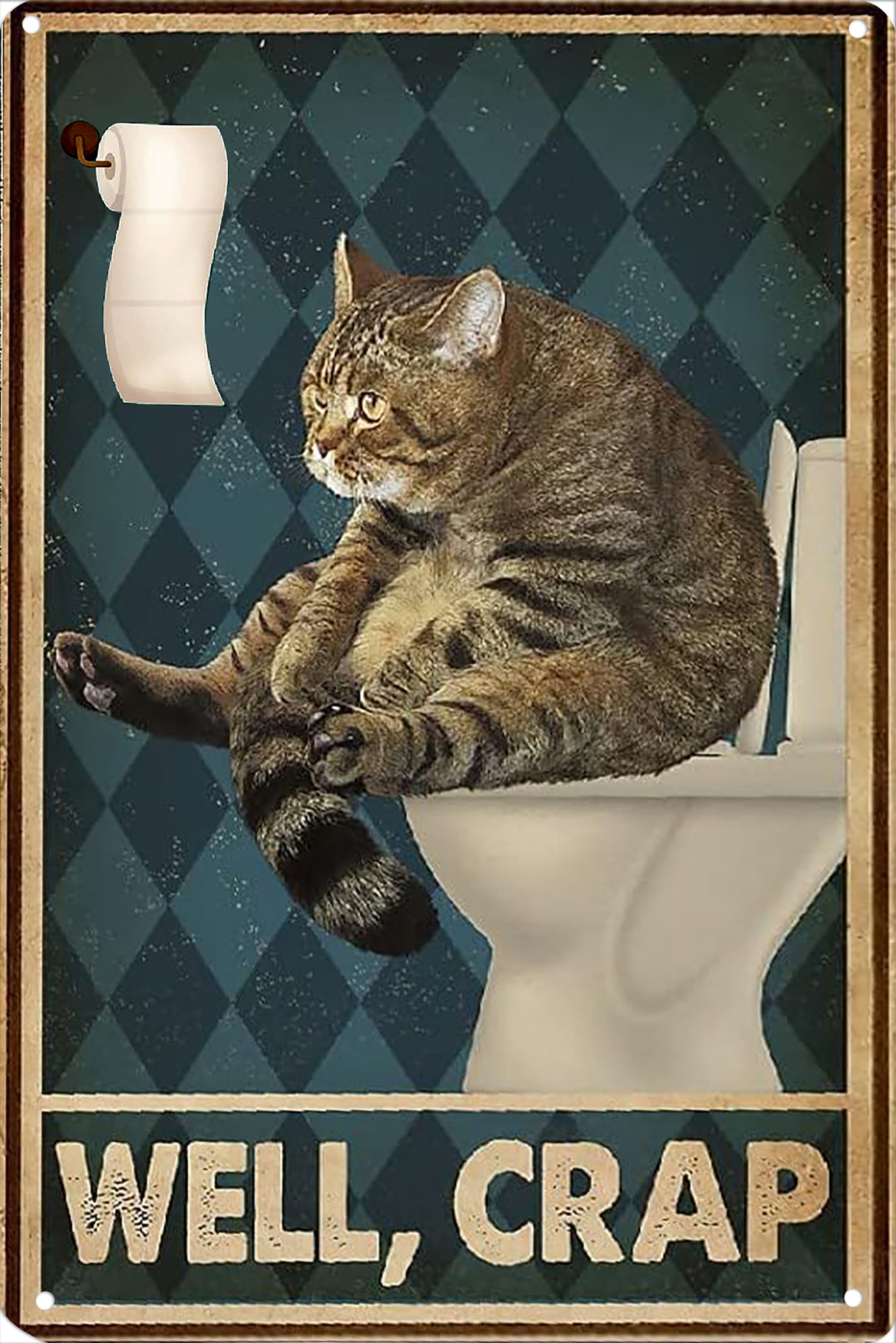Retro Restroom Well Crap Cat Metal Tin Signs Bathroom Sign Retro Farmhouse Home Restroom Toilet ...