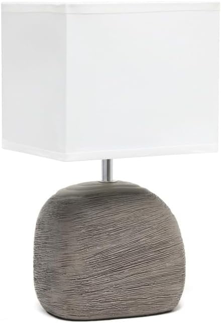 Retro Revival Brown/Gray Ceramic Table Lamp with Rectangular White ...