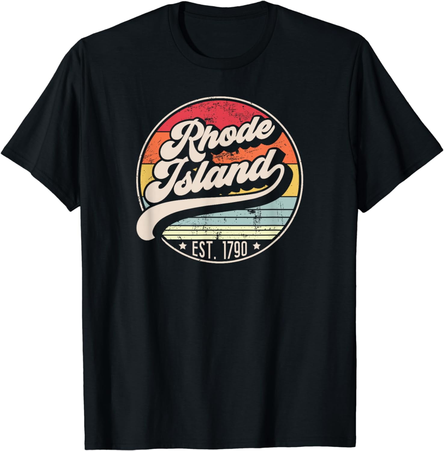 Retro Rhode Island Home State RI Cool 70s Style Sunset T-Shirt ...