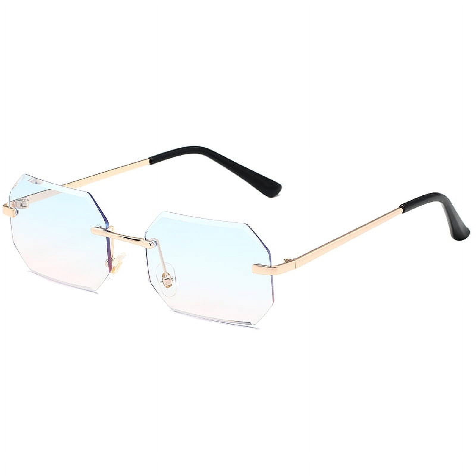 Retro Rimless Rectangle Sunglasses for Women Men Tinted Lens Gold Metal ...