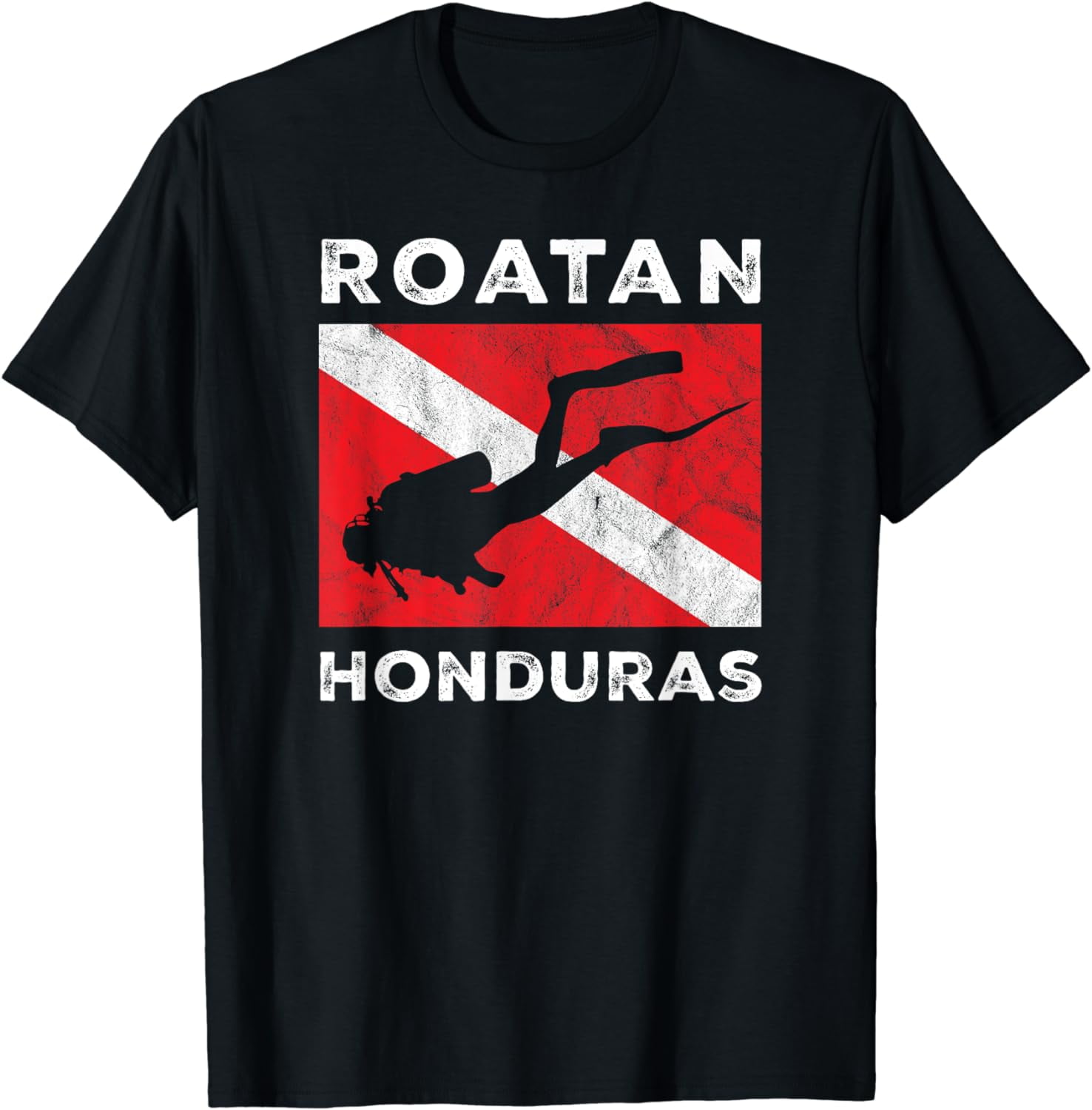 Retro Roatan Honduras Scuba Dive Vintage Dive Flag Diving T-Shirt ...