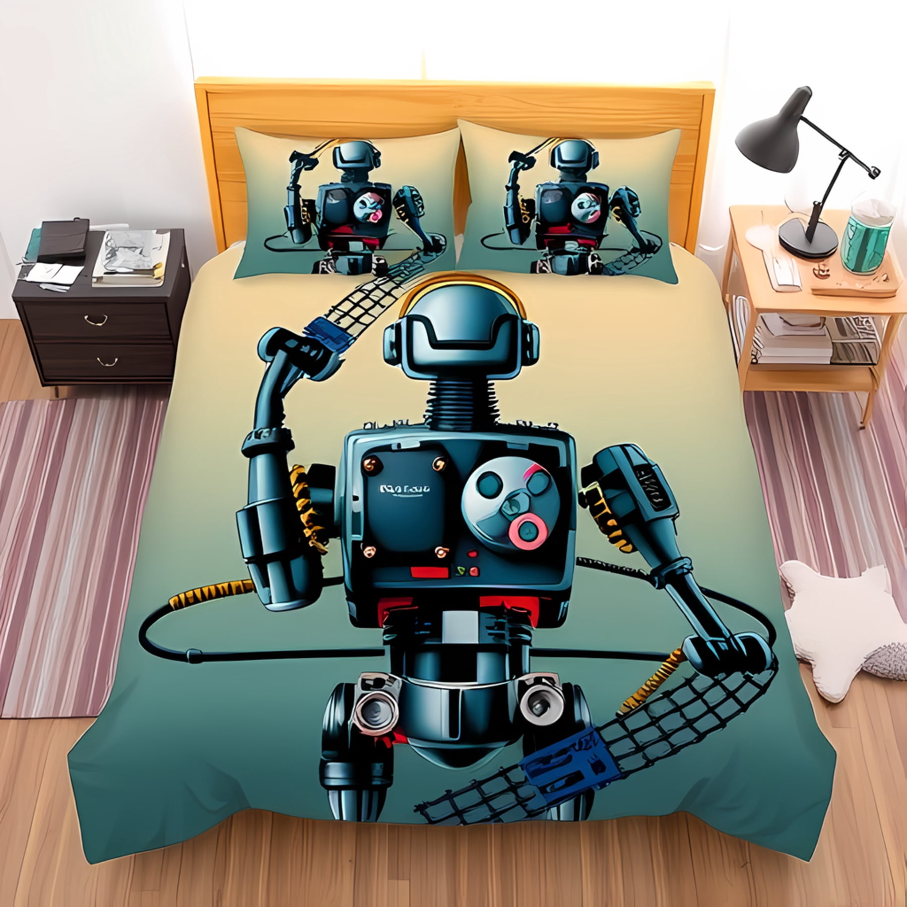 Retro Robot 3-Piece Duvet Cover Set - Vintage 80s & 90s Inspired Design ...