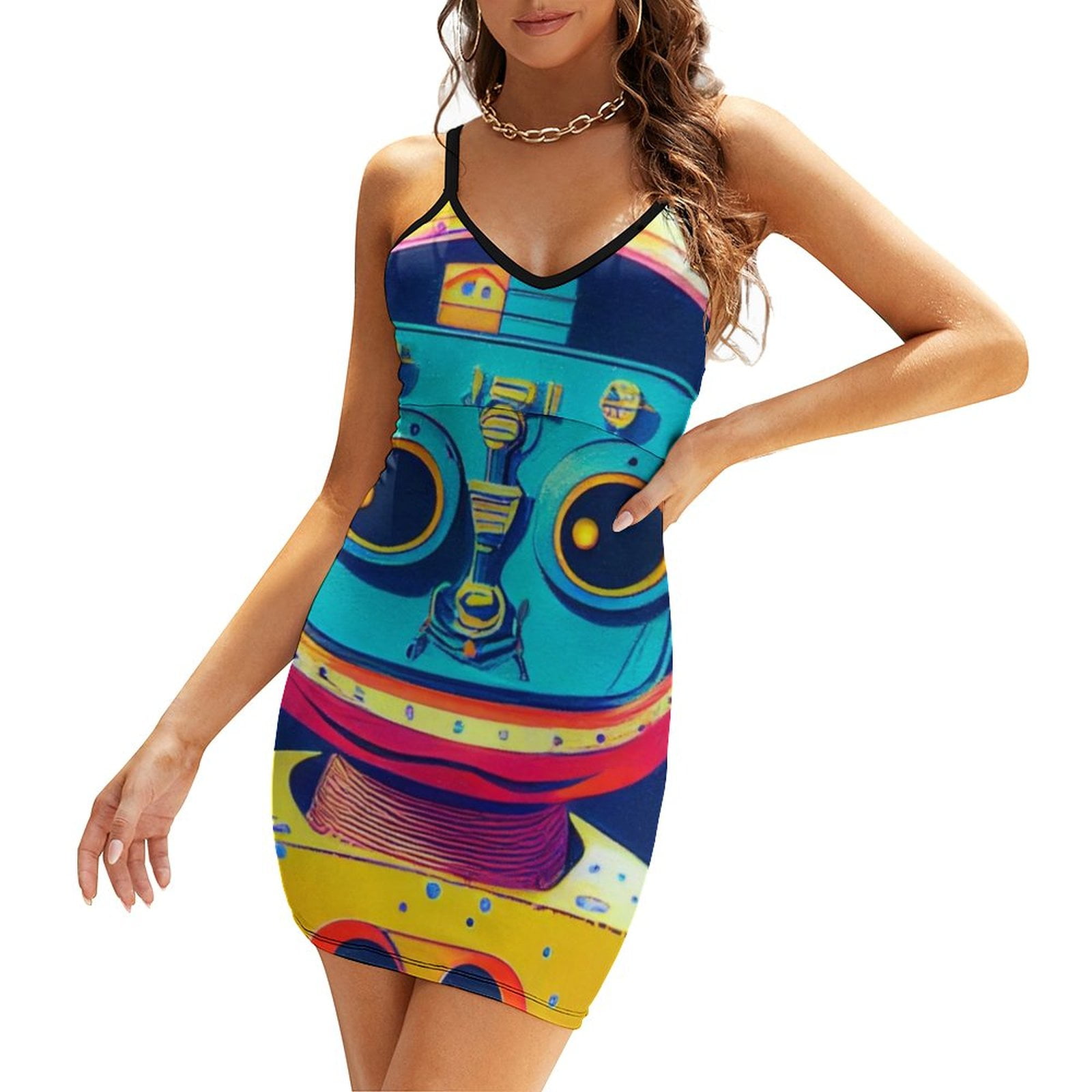 Retro Robot Toy Sweetheart Knot Flared Dress Fashion Design Large Size ...