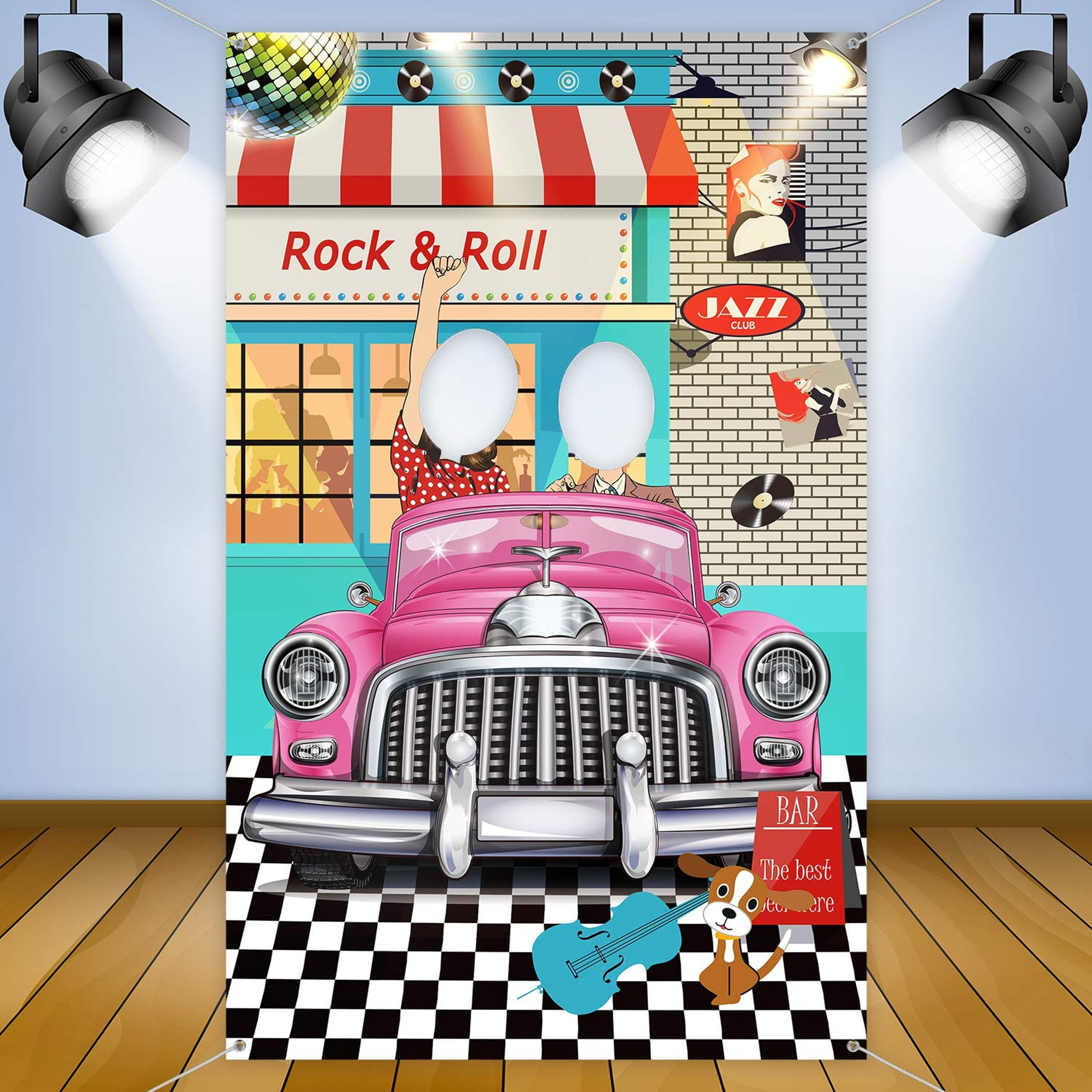 Retro Rock and Roll Backdrop Banner for 50's Theme Party - Vintage ...