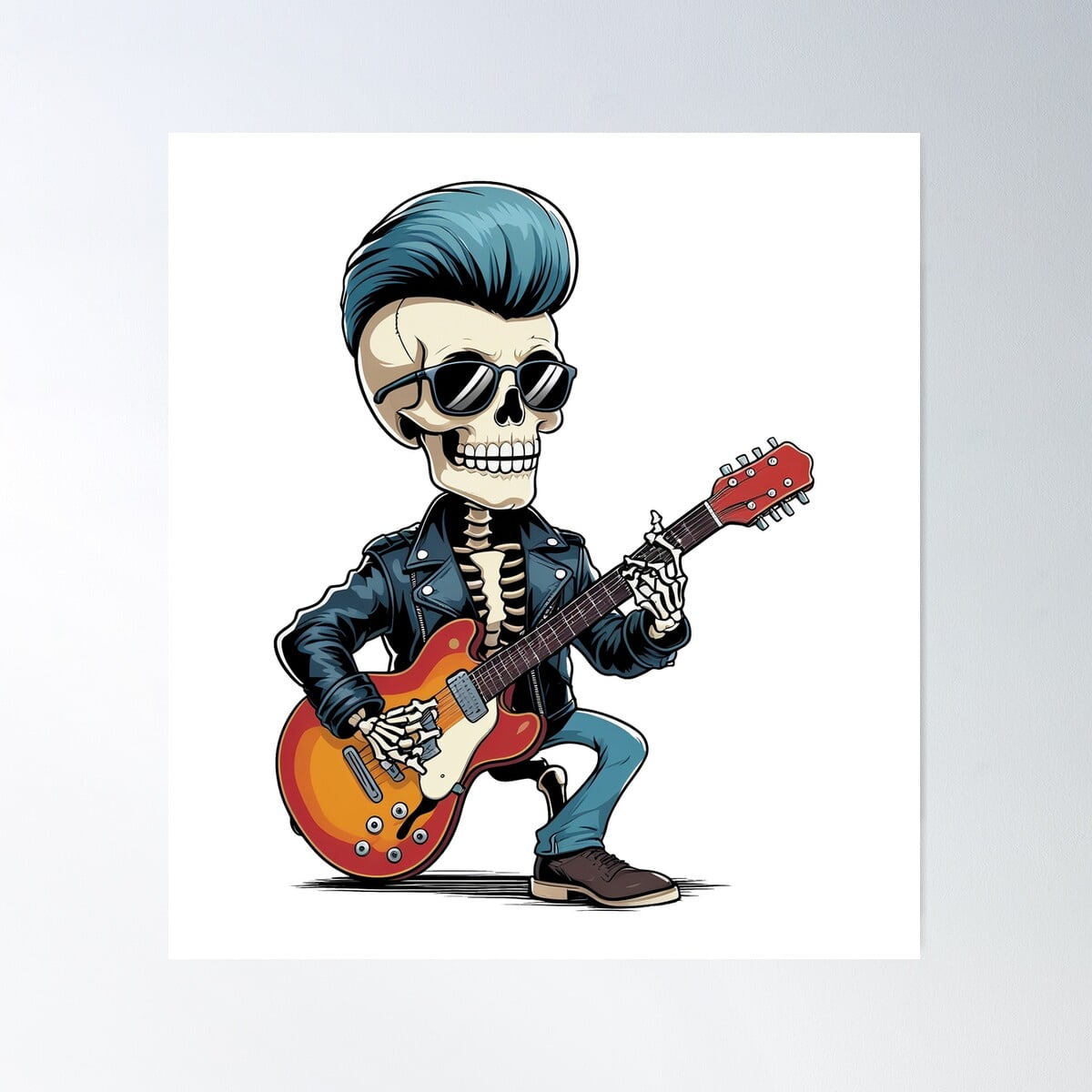 Retro Rockabilly Skeleton 50S Guitarist Cartoon Art Poster Wall Art ...