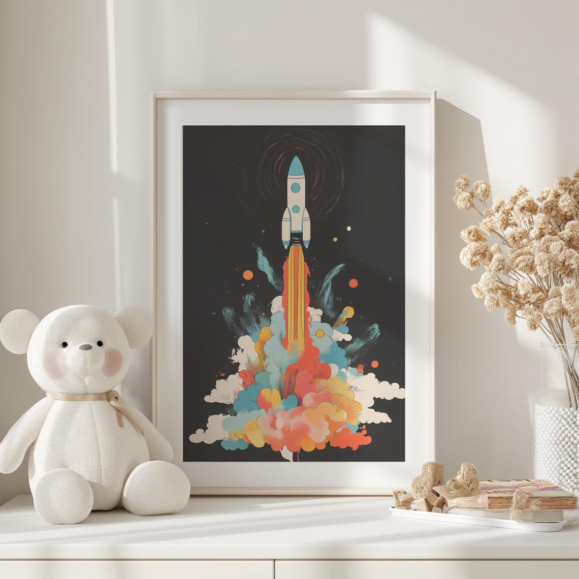 Retro Rocket Colorful Playroom Art, Space Rocket Print, Boy'S Room ...